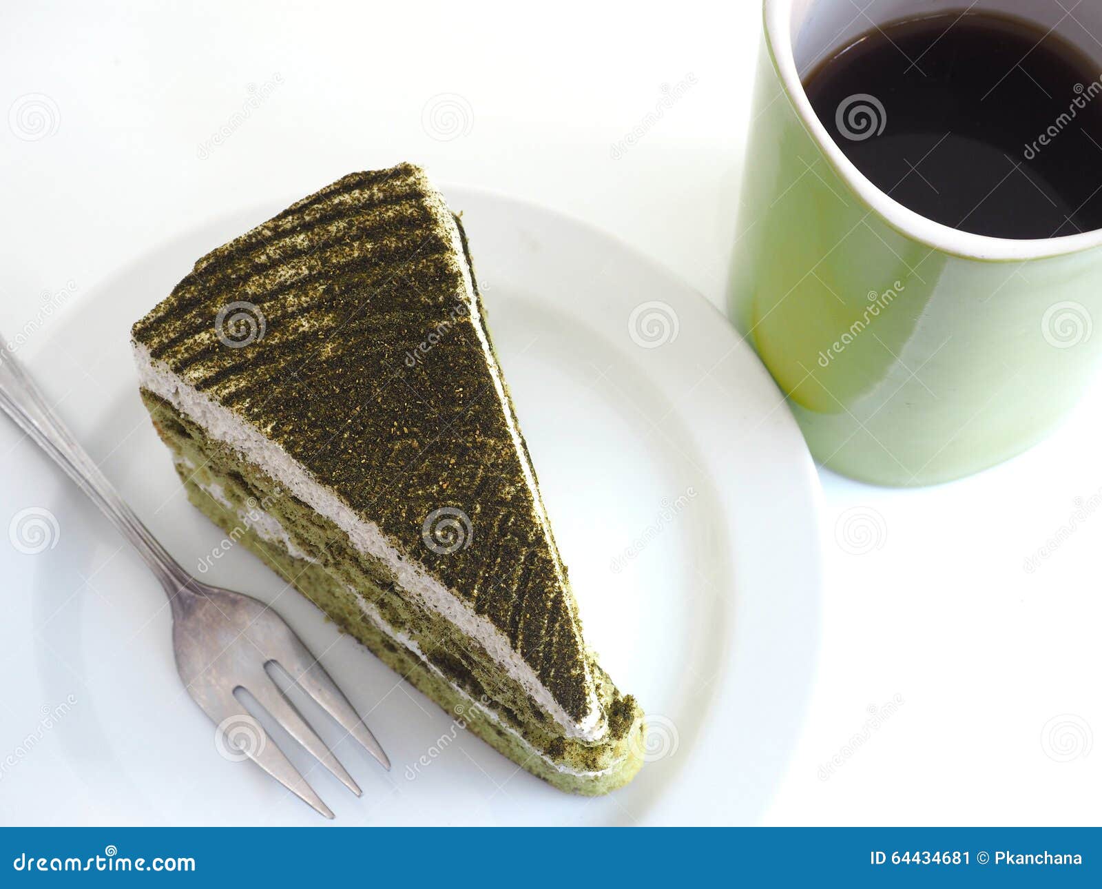 Japanese Matcha Green Tea Cake Stock Image - Image of treat, fork: 64434681