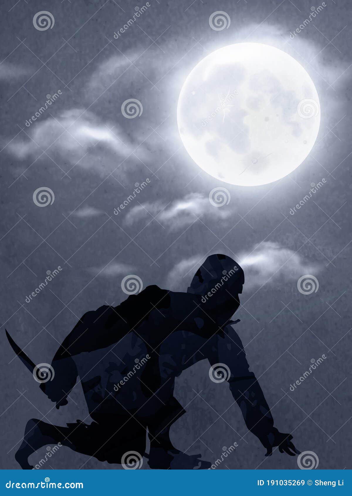 A Japanese Ninja Under the Moonlight Stock Vector - Illustration of ...