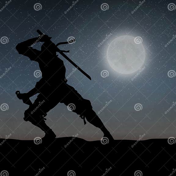 A Japanese Ninja Under the Moonlight Stock Vector - Illustration of ...