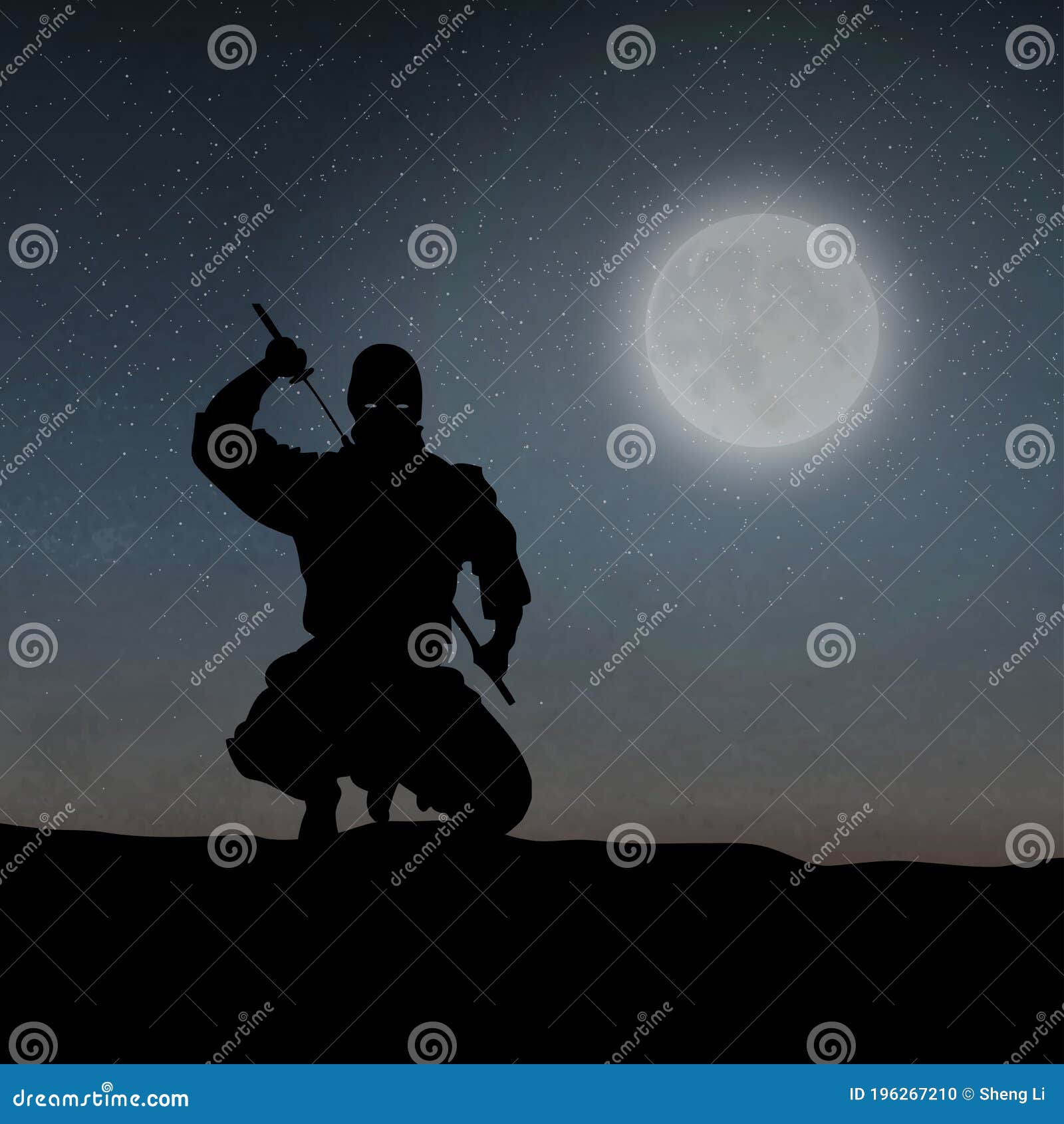 A Japanese Ninja Under the Moonlight Stock Vector - Illustration of ...