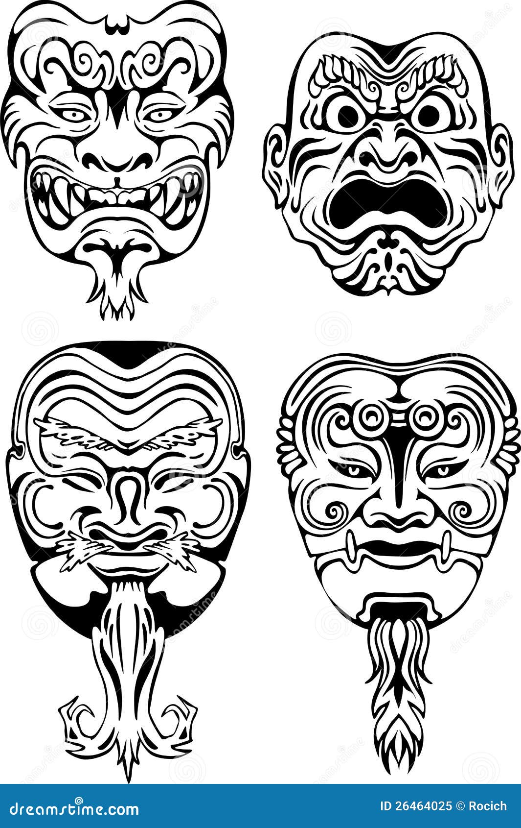 Japanese Noh Theatrical Masks Cartoon Vector | CartoonDealer.com #26464019