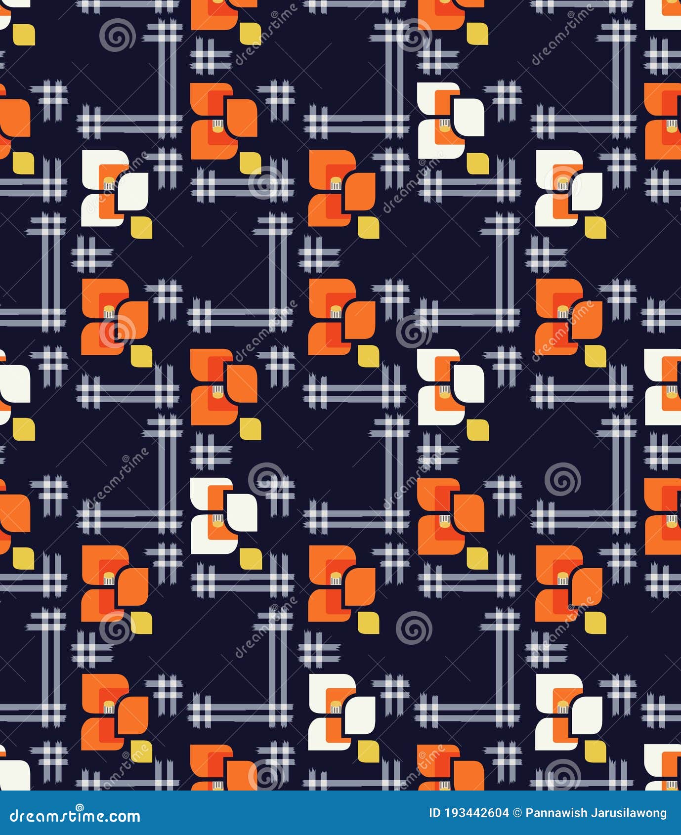 Japanese Orange Flower Line Vector Seamless Pattern Stock Vector ...