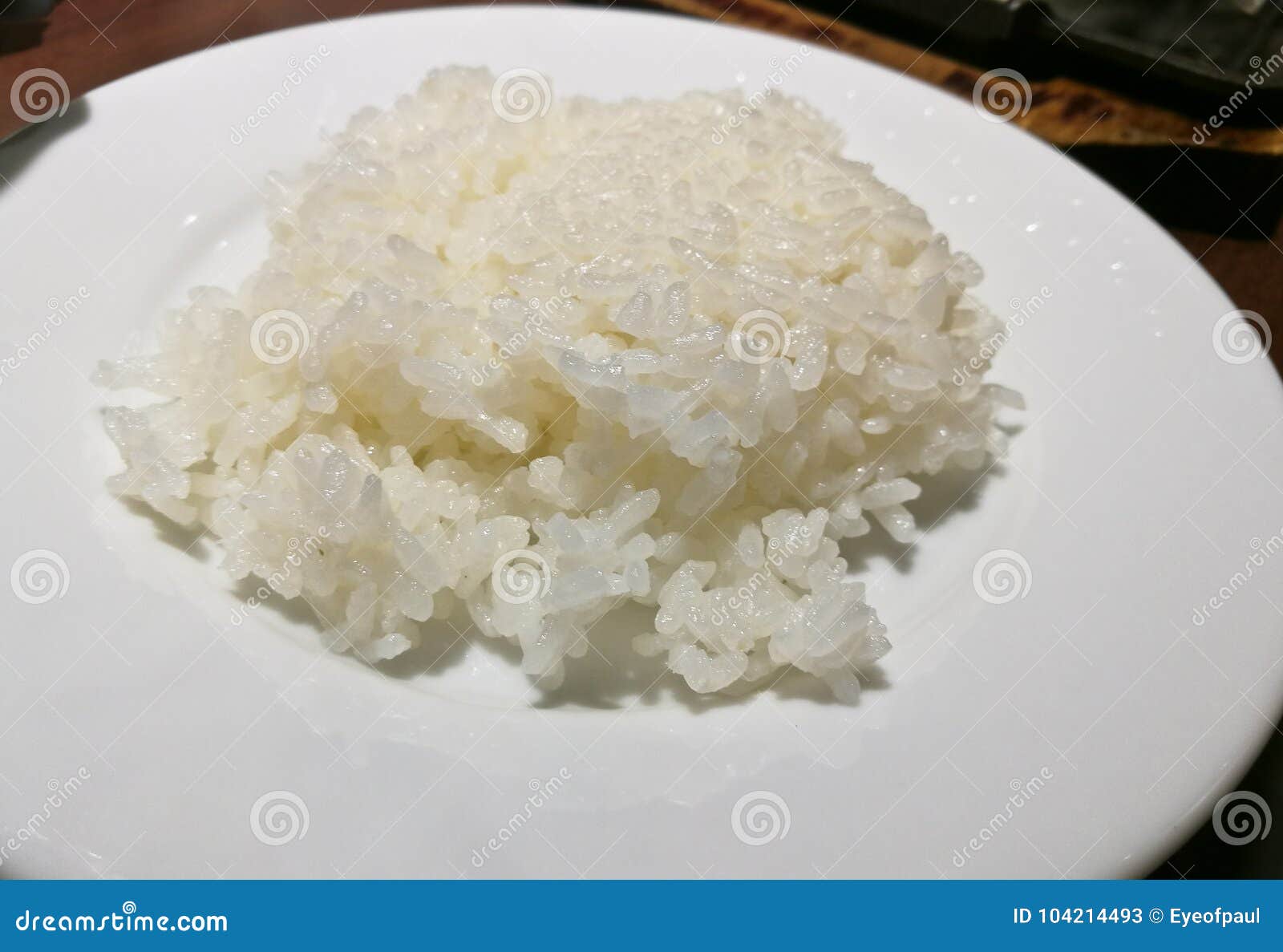 Japanese Organic Medium Grain Steam Rice on White Plate Stock Image ...