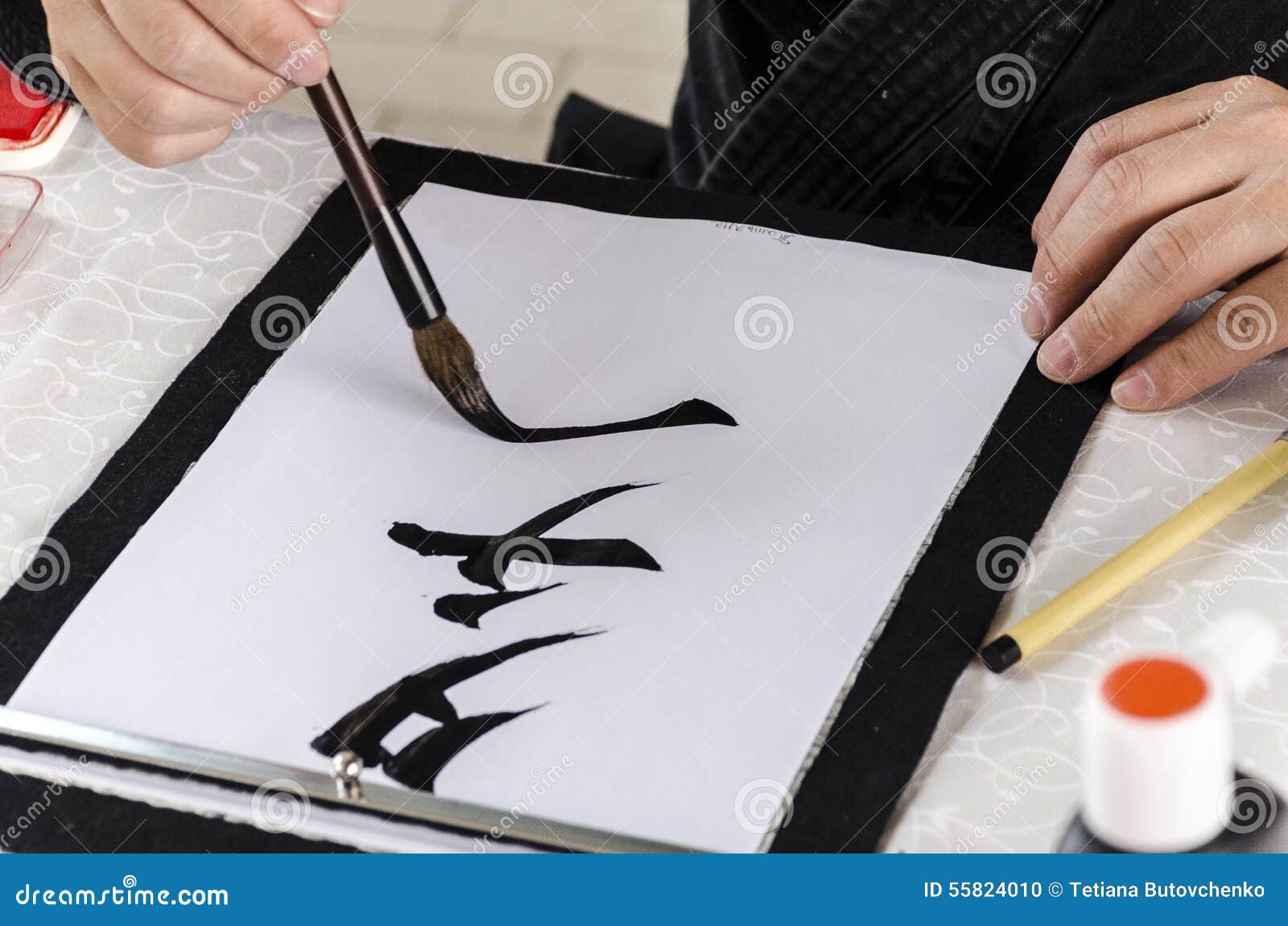 Japanese is Painting Hieroglyphs Stock Photo - Image of white, master ...