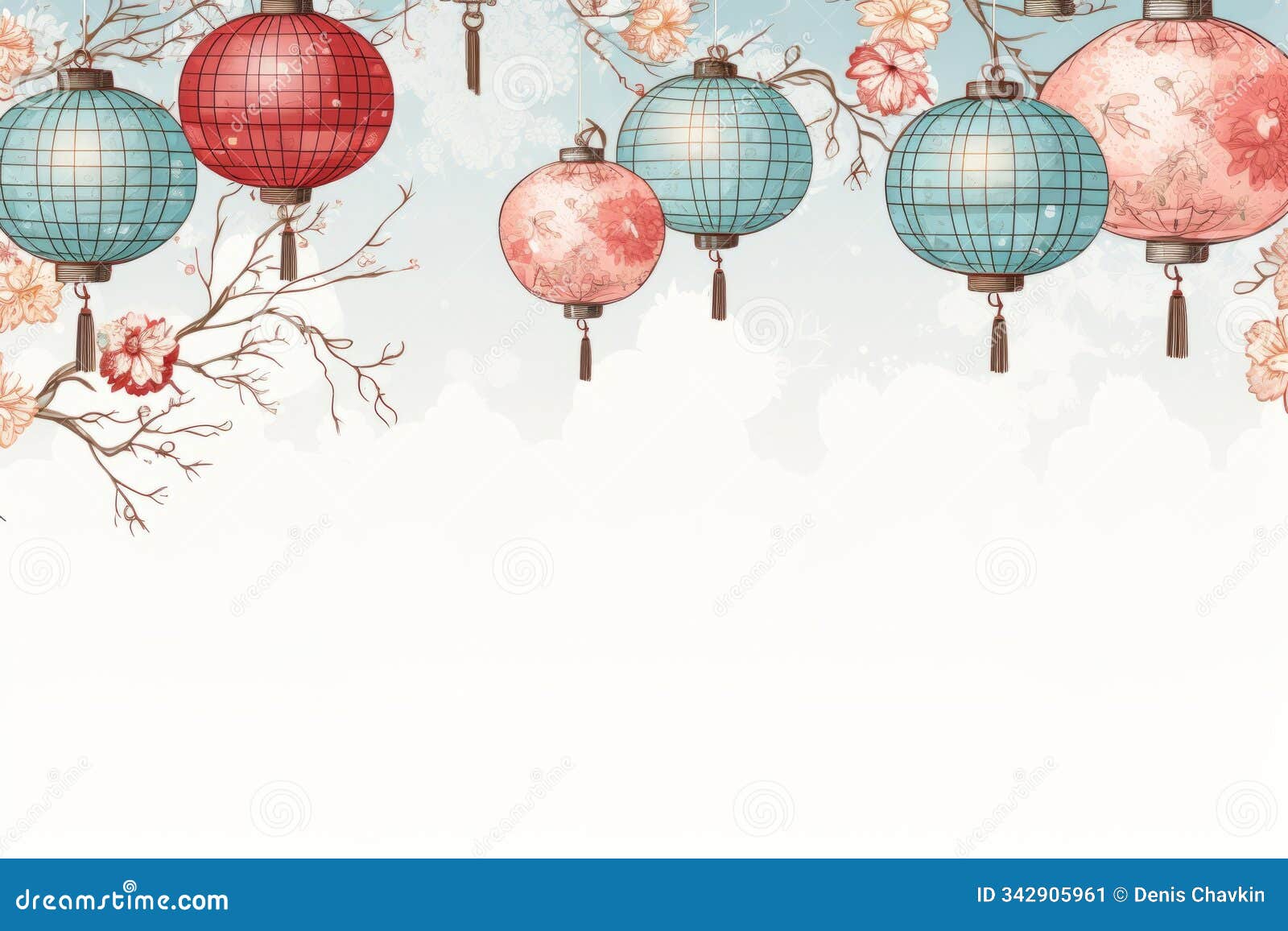 Japanese Paper Lanterns Border Sketch Stock Illustration - Illustration ...