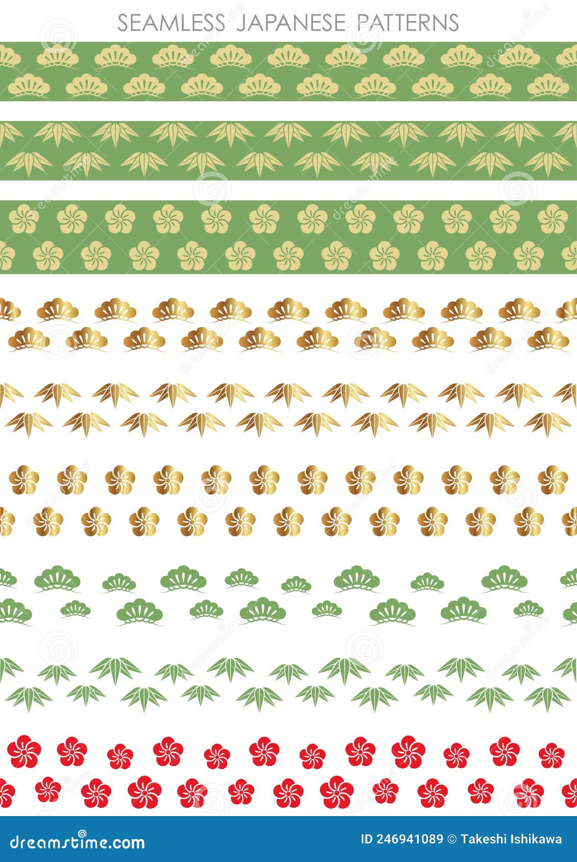 Set of Japanese Vintage Seamless Borders, Vector Illustration. Stock ...