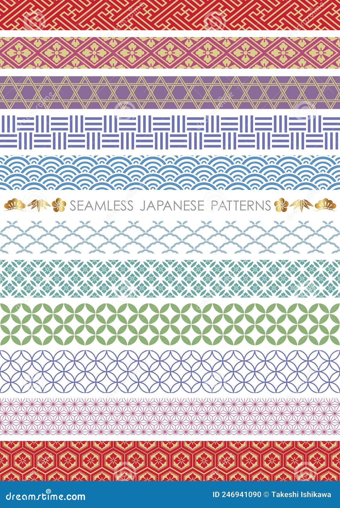Set of Japanese Vintage Seamless Borders, Vector Illustration. Stock ...