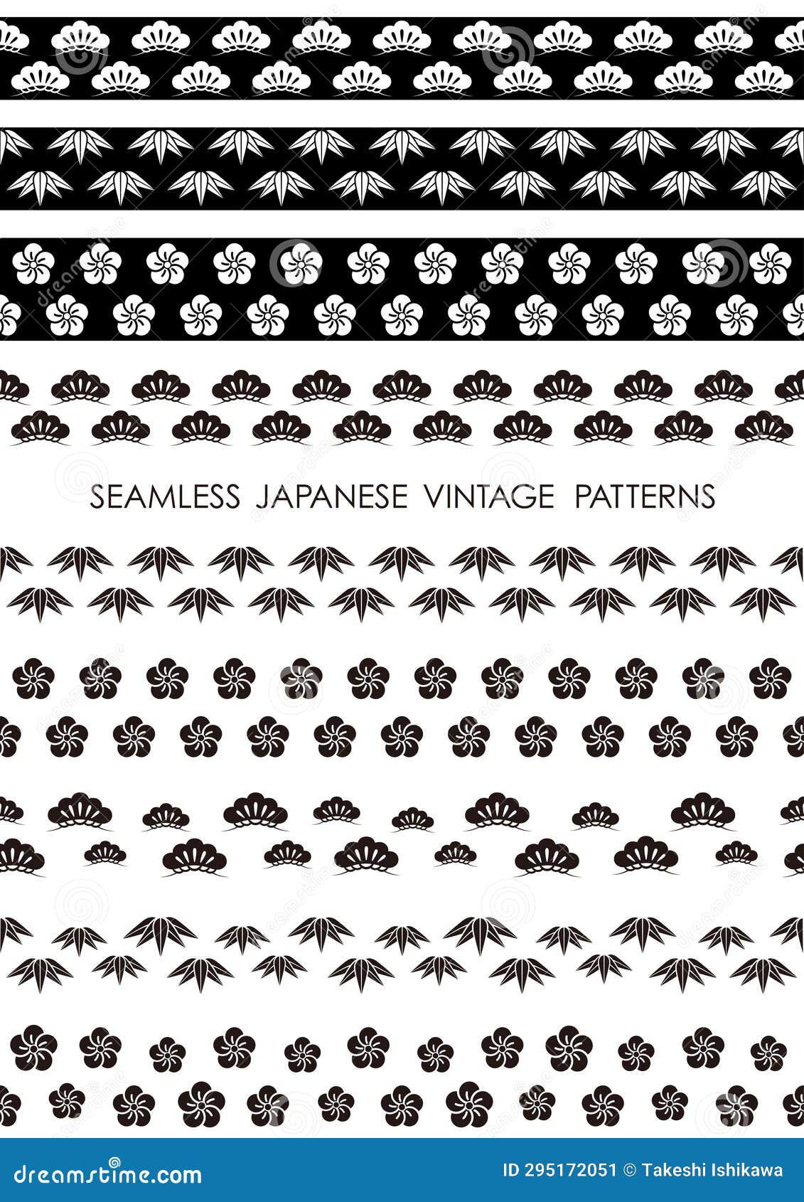 Set of Vector Japanese Vintage Seamless Borders. Horizontally ...