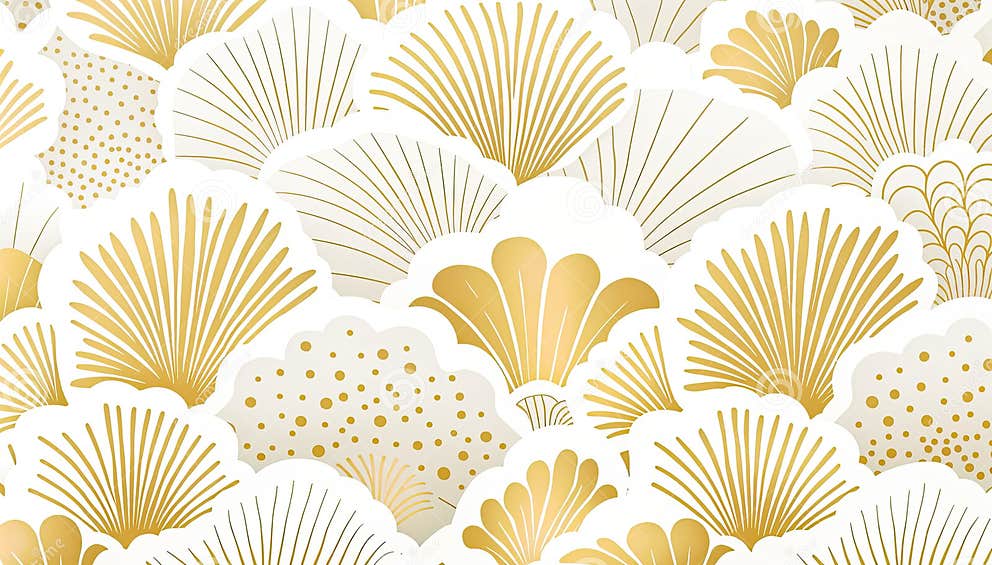 Japanese Pattern of Gold Shells on White Background Stock Illustration ...