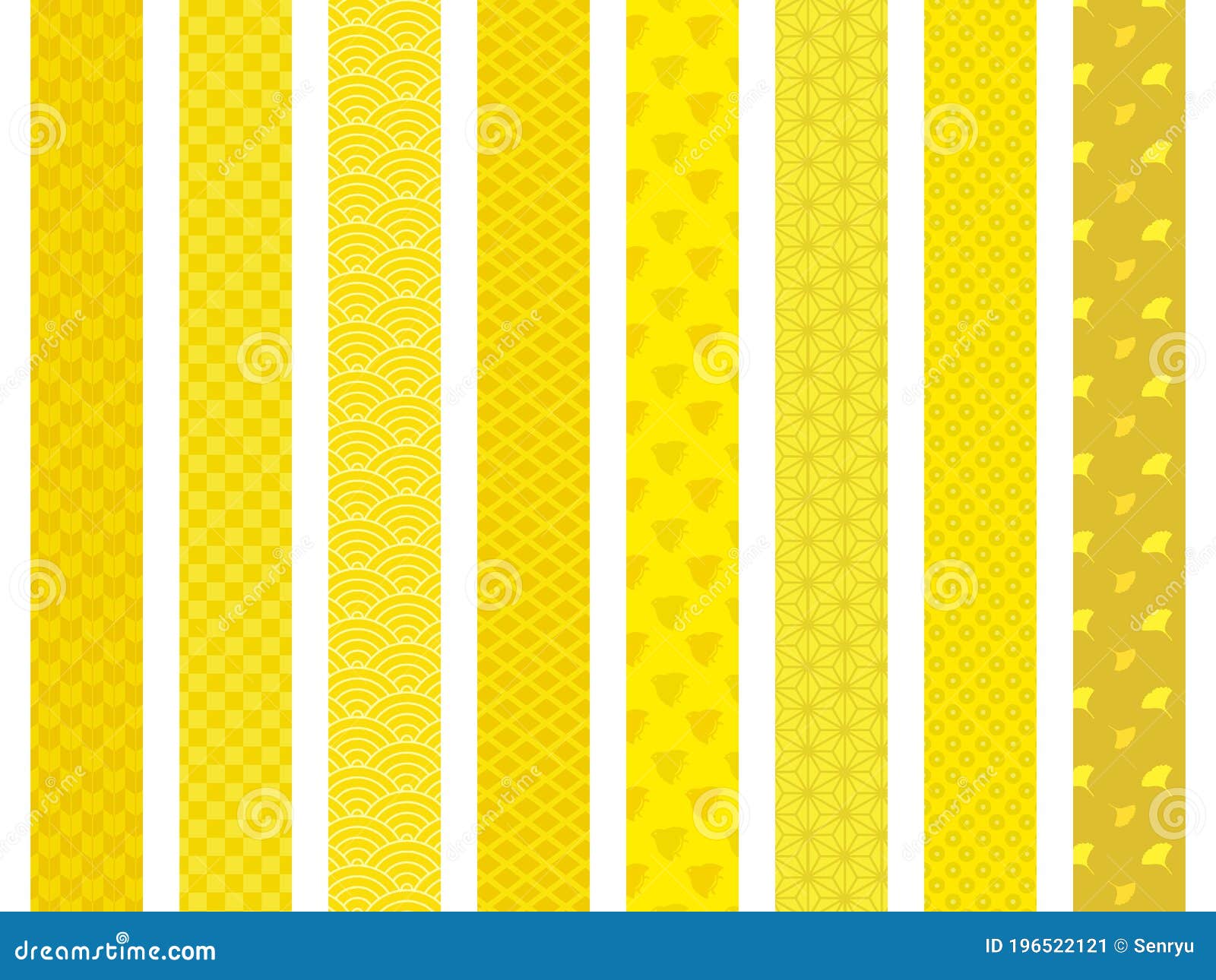 Japanese Pattern Obi Set Yellow Stock Vector - Illustration of ...