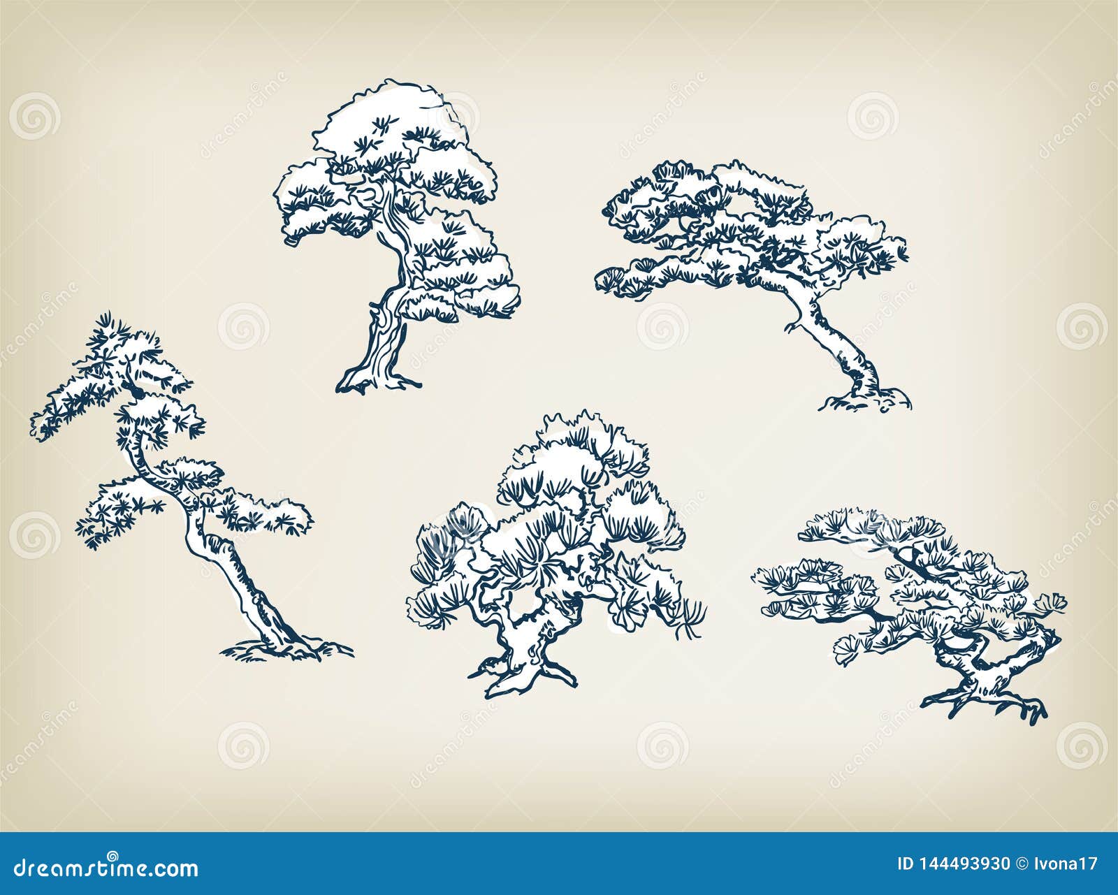 Japanese Pine Vector Illustration Set Design Elements Stock ...