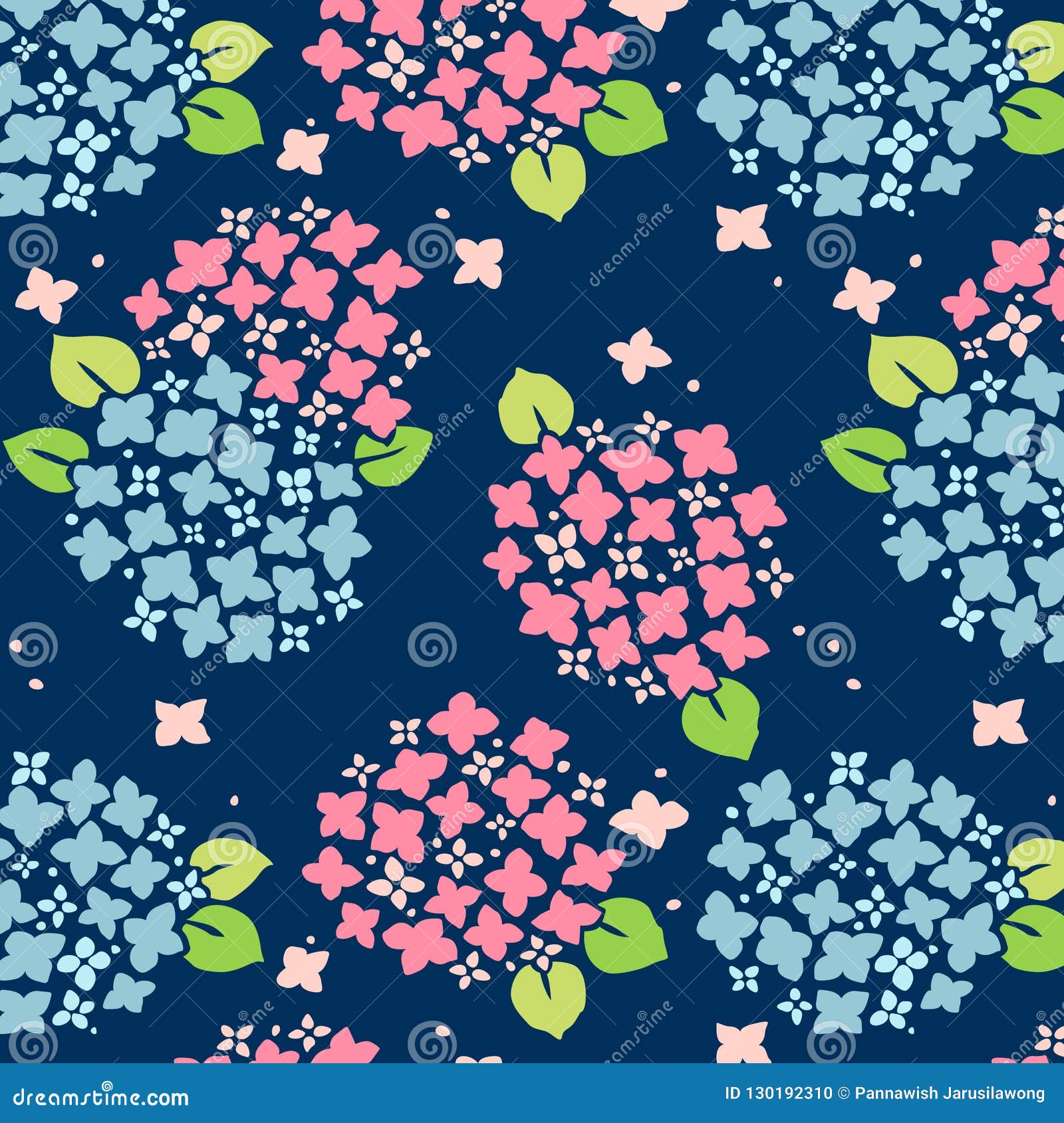 Japanese Pink and Blue Hydrangea Pattern Stock Vector - Illustration of ...