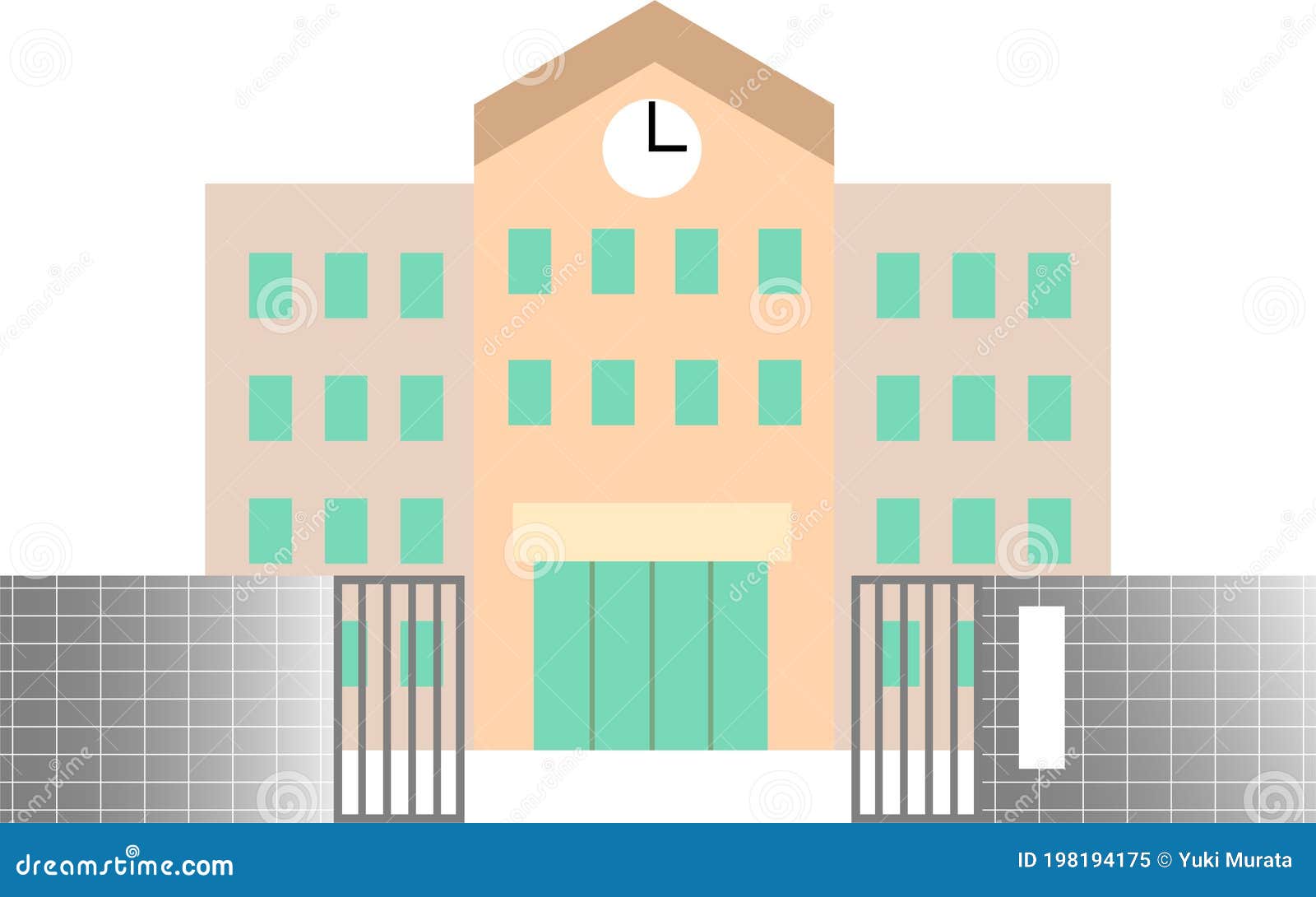 Japanese Public School Building with Gate Stock Vector - Illustration ...