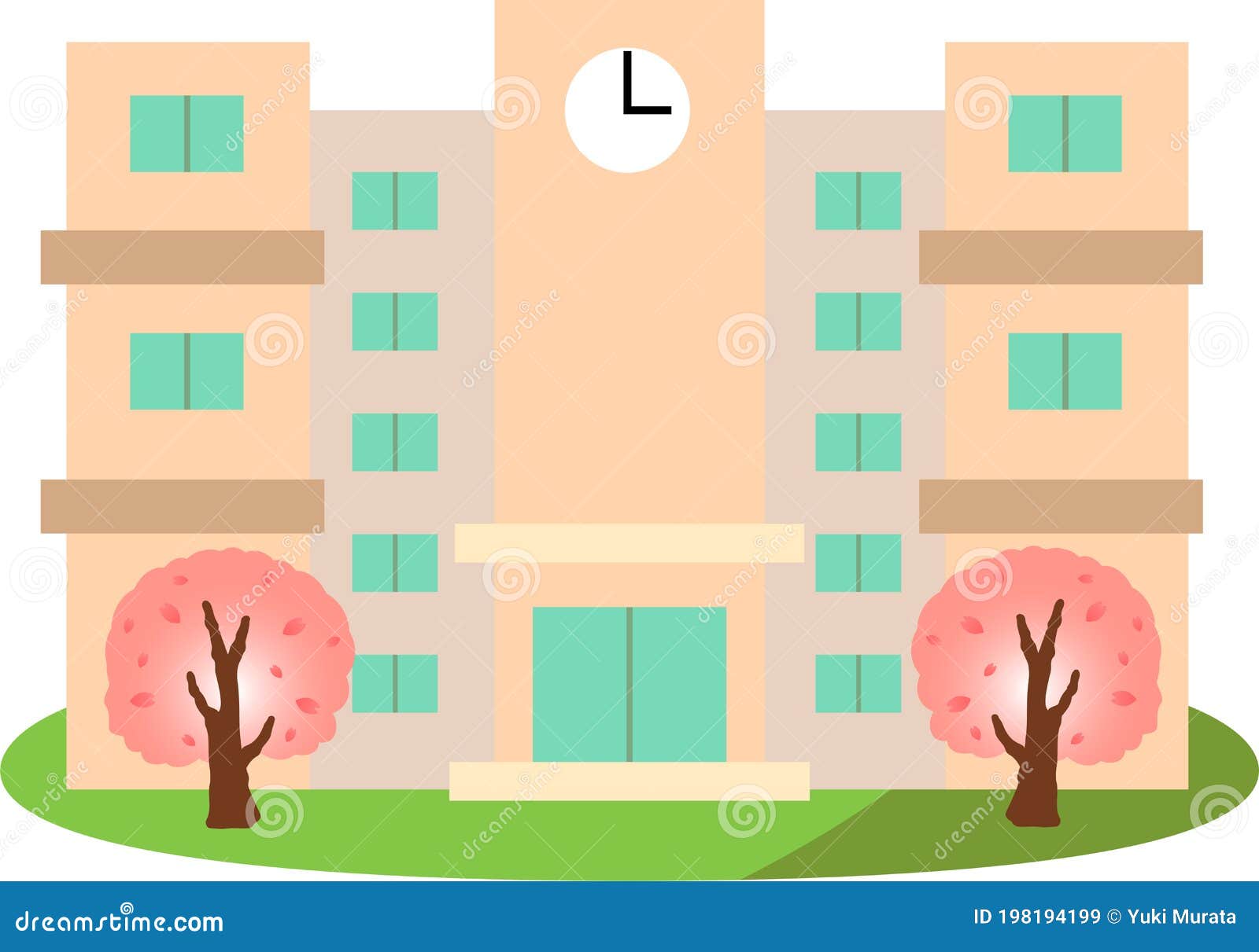 Japanese Public School Building with Spring Cherry Tree Stock Vector ...