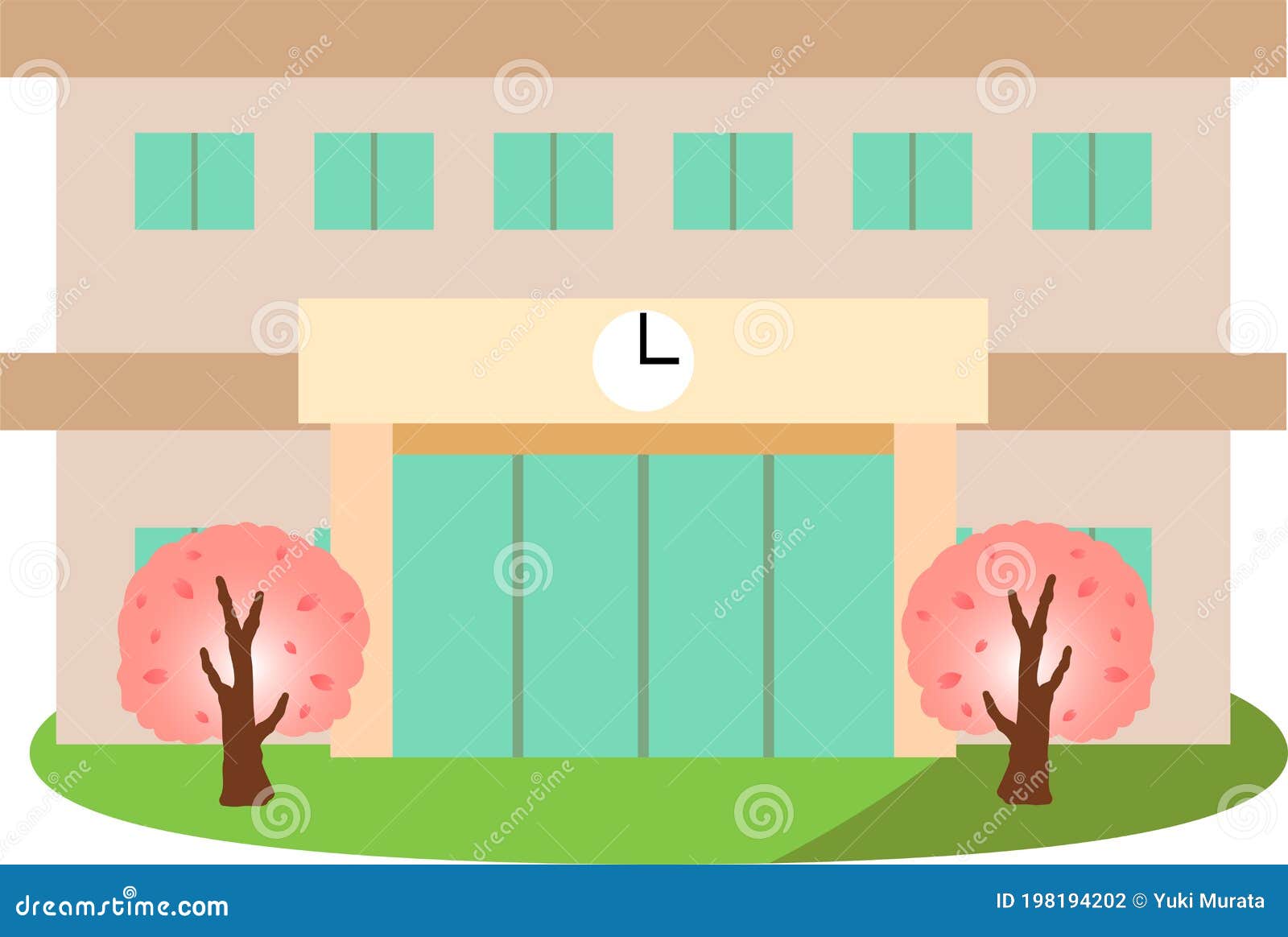 Japanese Public School Building with Spring Cherry Tree Stock Vector ...