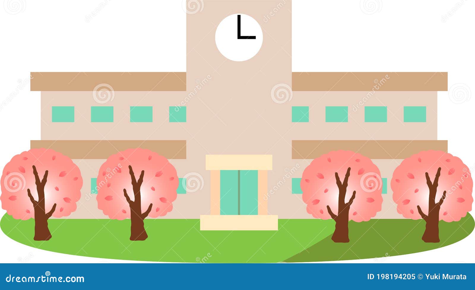 Japanese Public School Building with Spring Cherry Tree Stock Vector ...