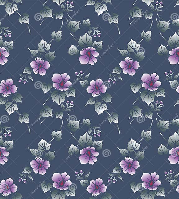 Japanese Purple Flower Leaf Vector Seamless Pattern Stock Vector ...