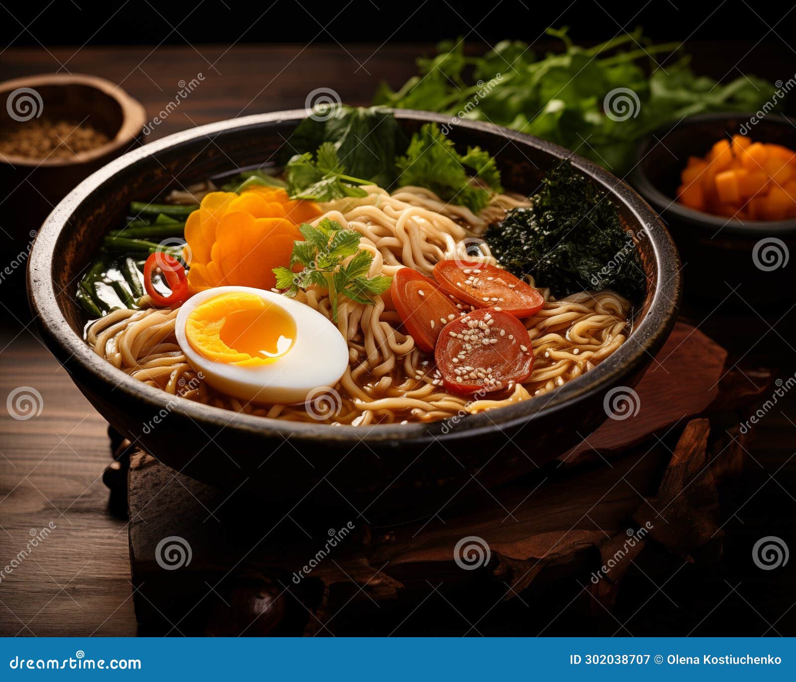 Japanese Ramen with Meat, Eggs and Green on a Plate Stock Image - Image ...