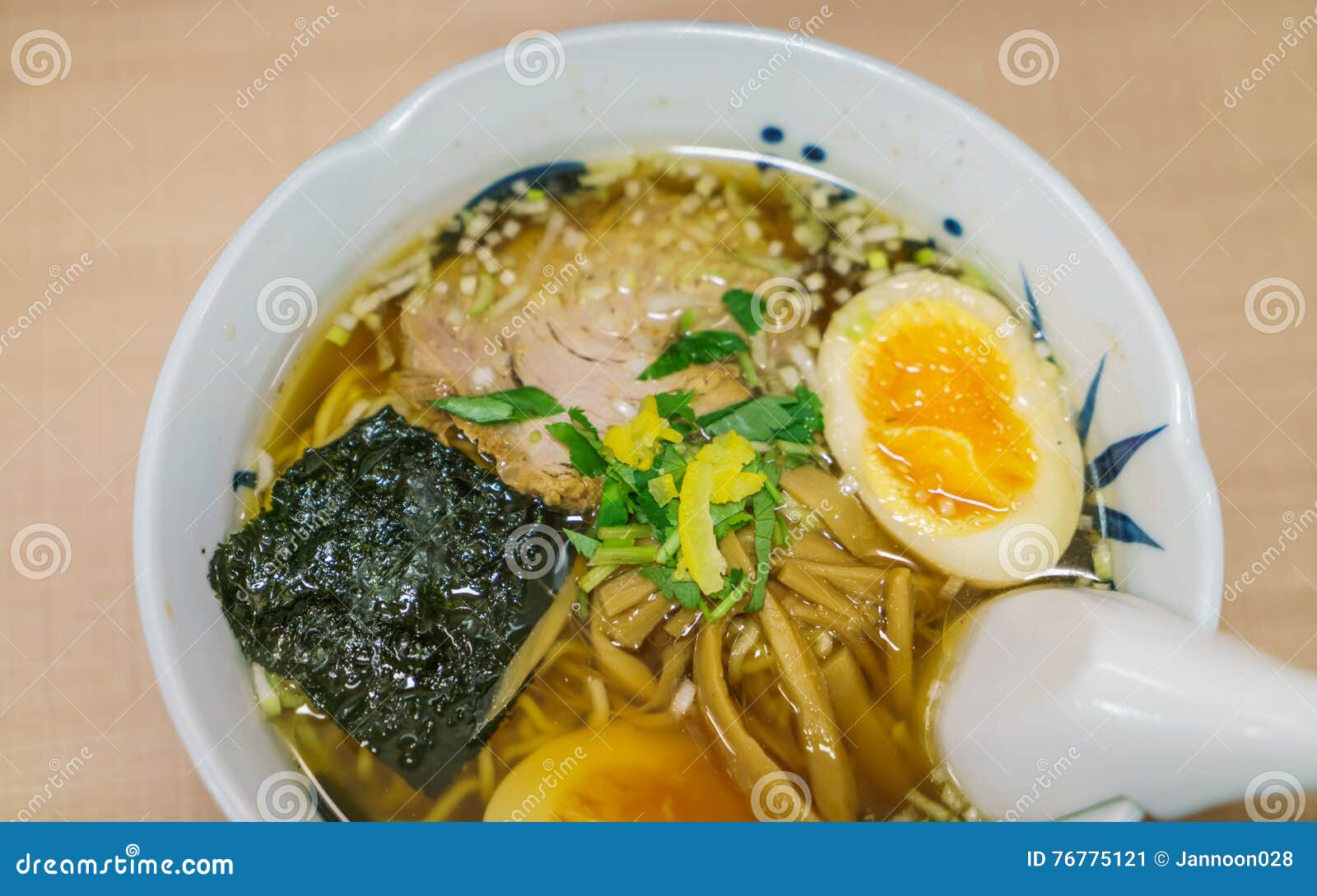 .Japanese Ramen Noodle on Table Stock Image - Image of onions, boiled ...