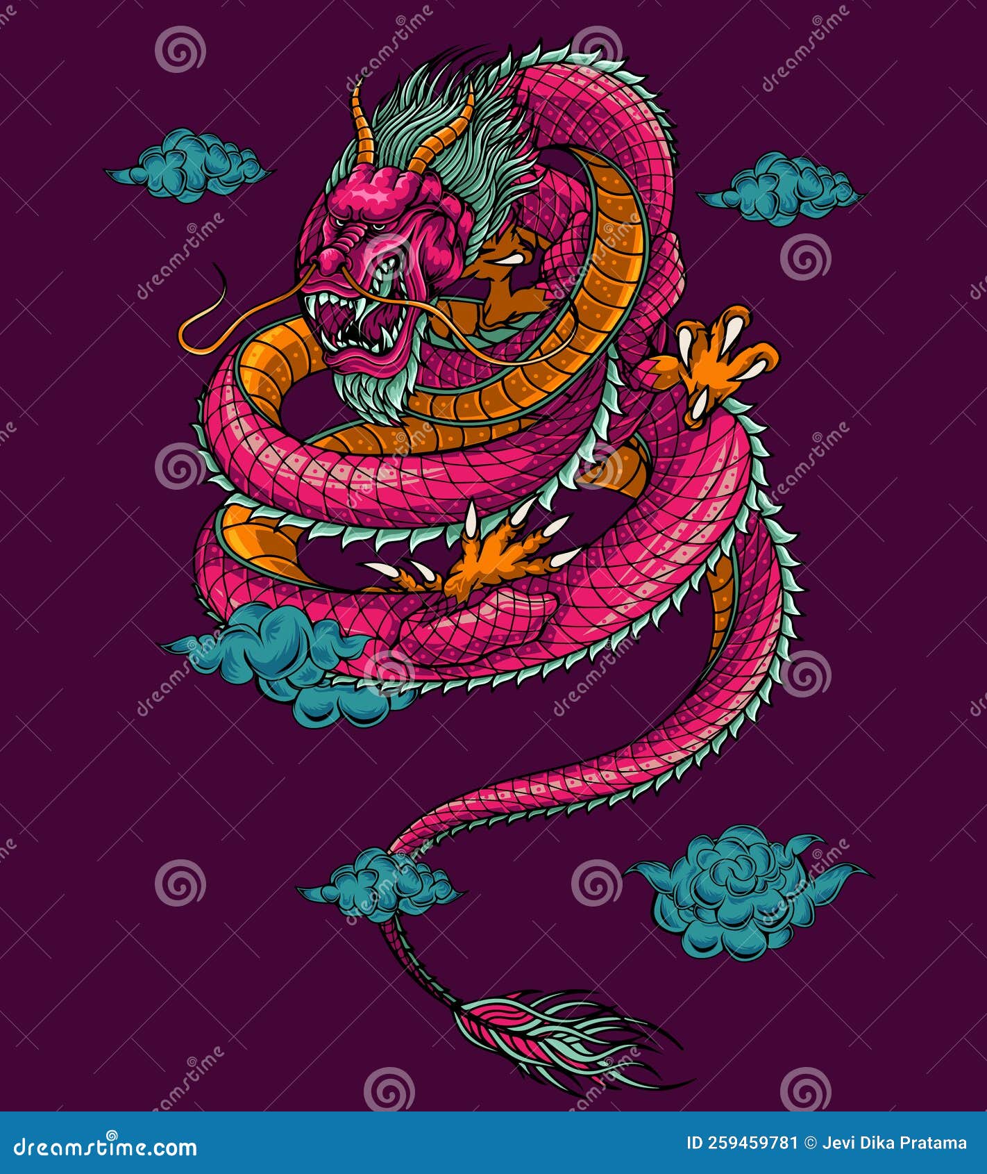 Japanese Red Dragon Full Color Vector Art Stock Vector - Illustration ...