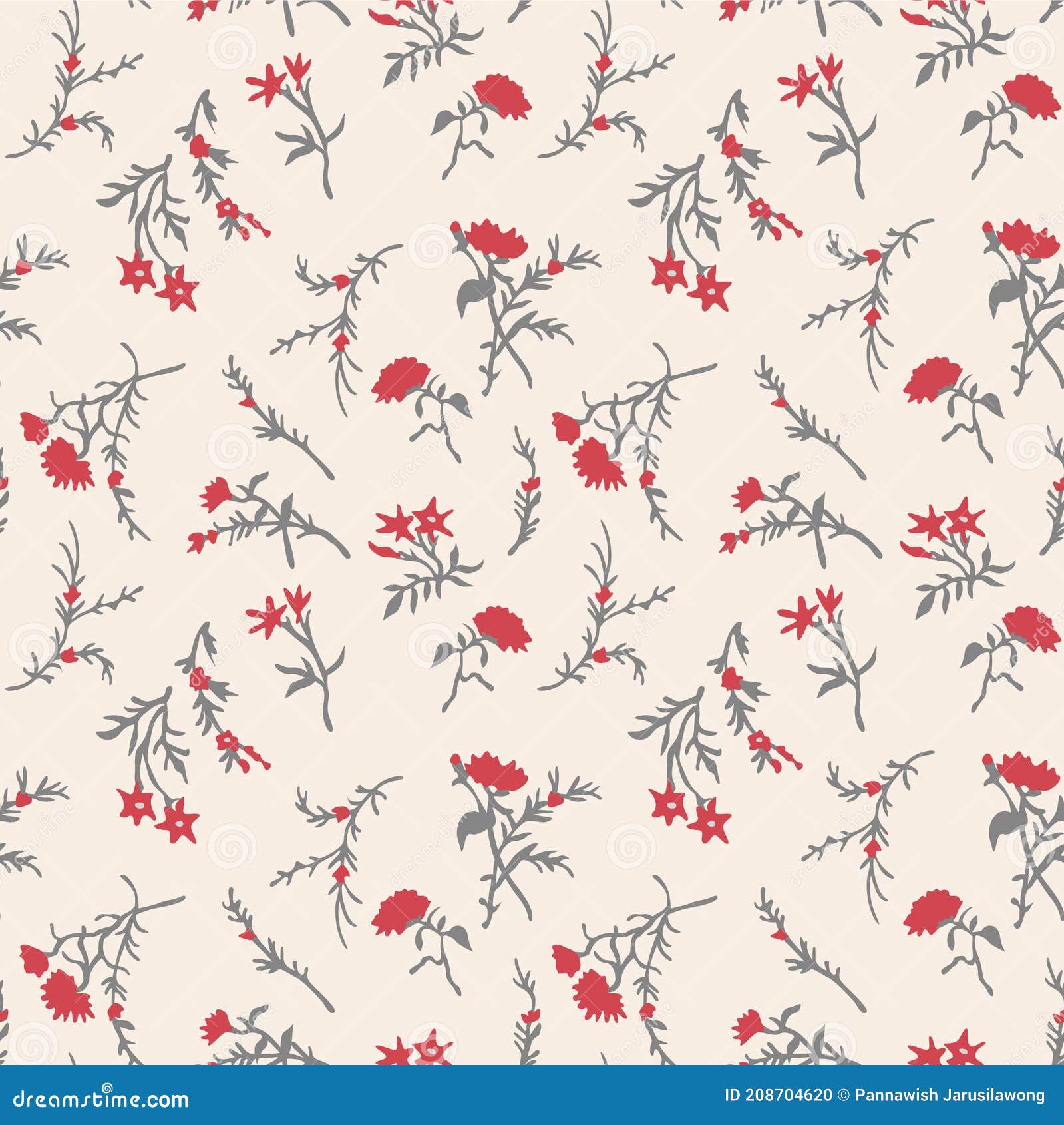 Japanese Red Flower Branch Vector Seamless Pattern Stock Vector ...