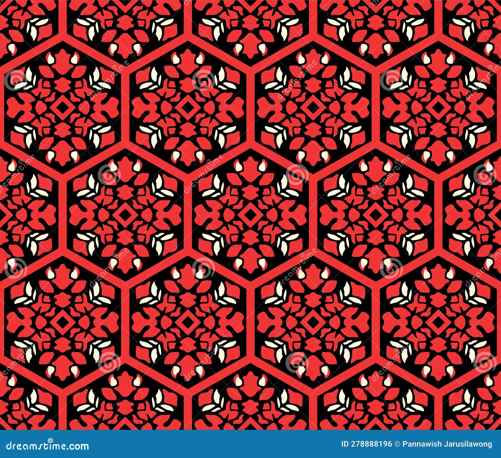 Japanese Red Flower Hexagon Vector Seamless Pattern Stock Vector ...