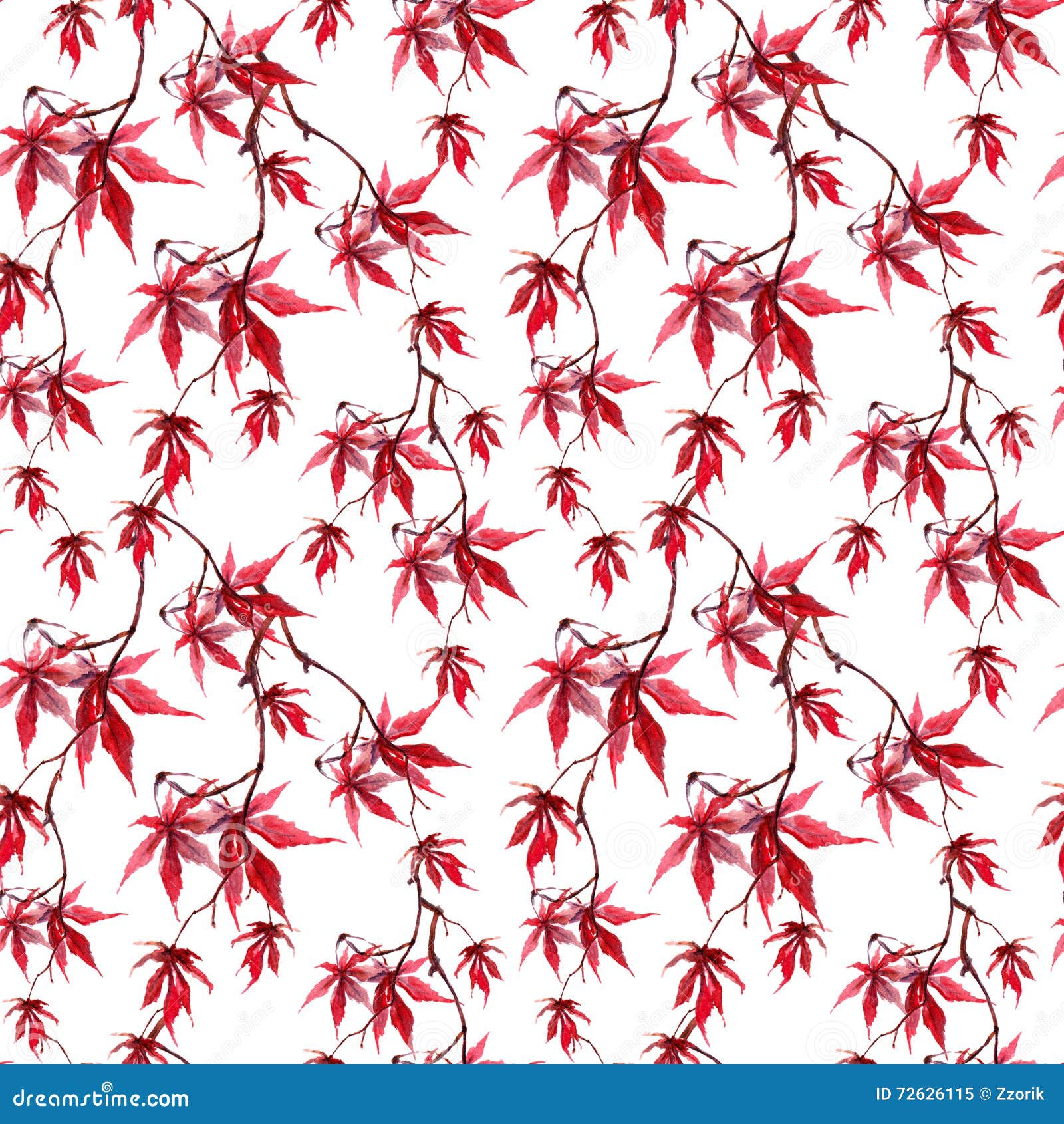 Japanese Red Maple Leaves. Repeating Pattern. Water Color Stock Image ...