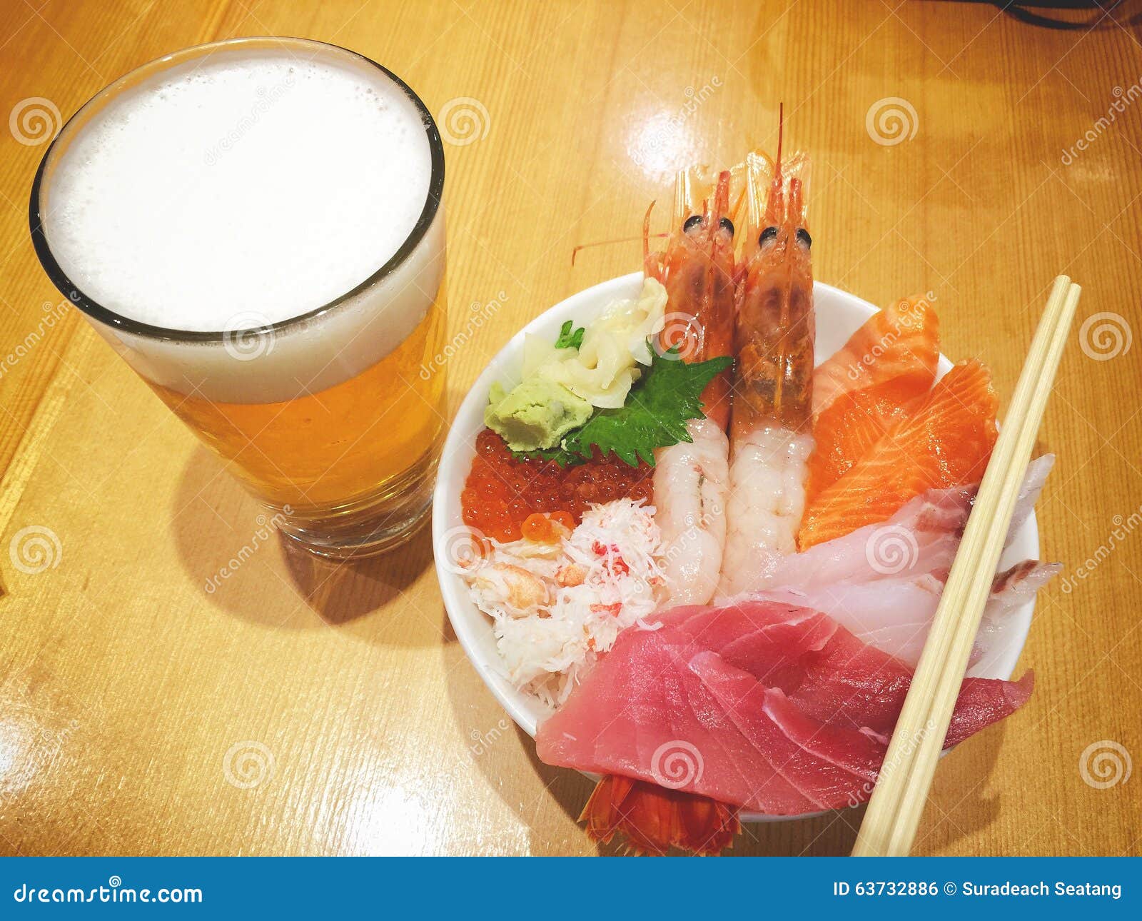 Japanese rice with beer stock photo. Image of salmon - 63732886