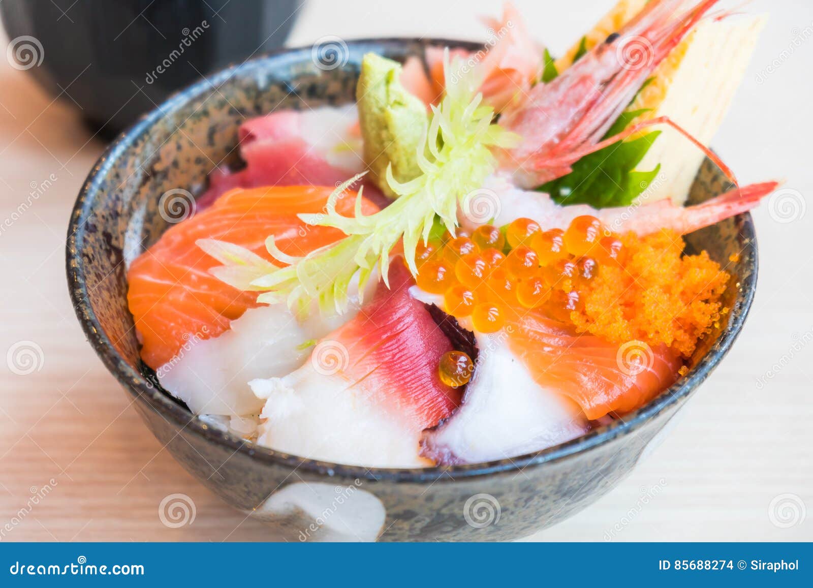 Japanese Rice Bowl with Sashimi Seafood on Top Stock Photo - Image of ...