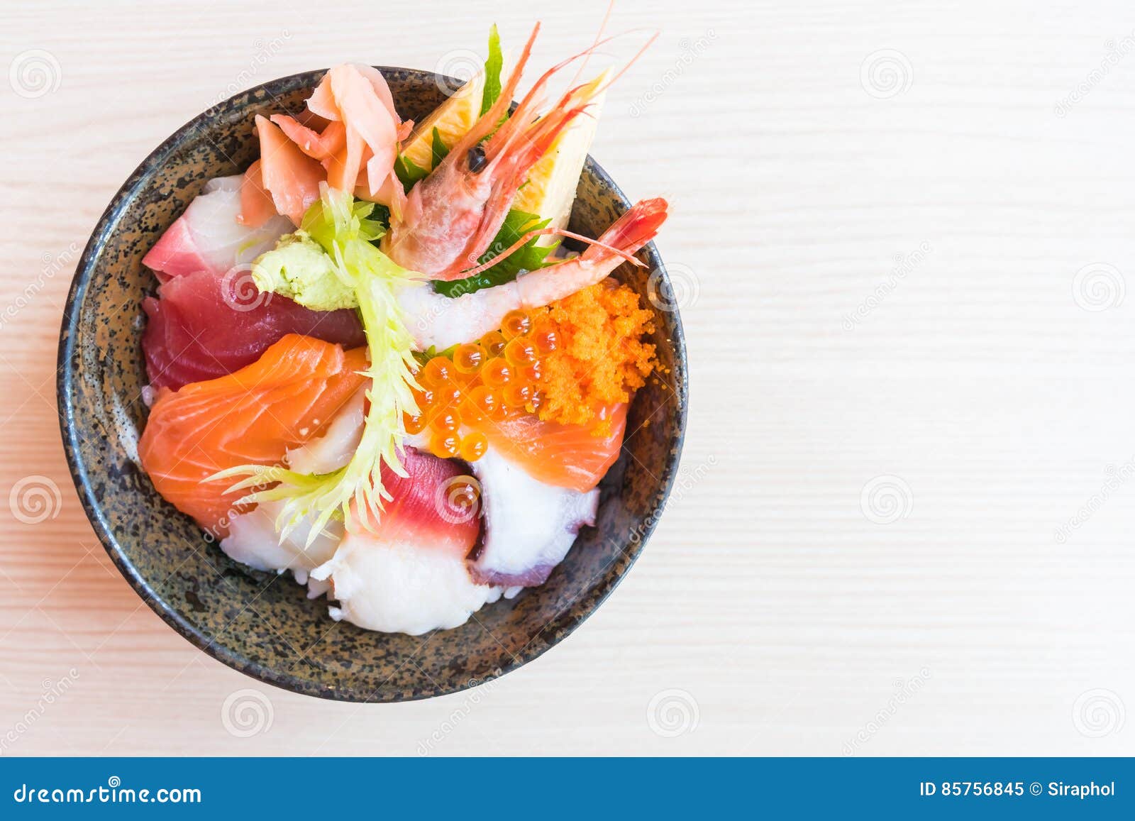 Japanese Rice Bowl with Sashimi Seafood on Top Stock Image - Image of ...