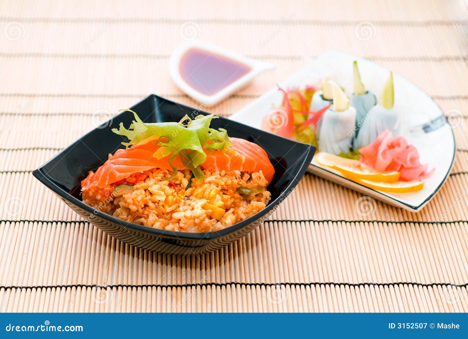 Japanese rice and salmon. stock image. Image of gourmet - 3152507