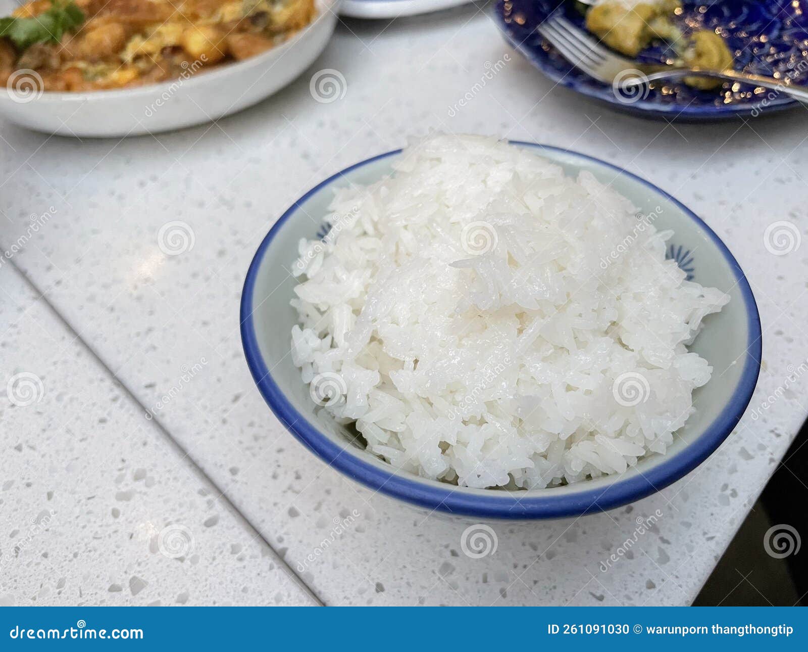 Japanese Rice. Steaming Hot Cooked Rice in White Bowl Stock Photo ...