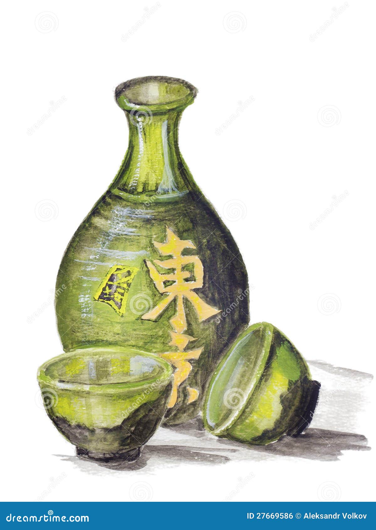 Japanese rice wine - Sake stock illustration. Illustration of handmade ...