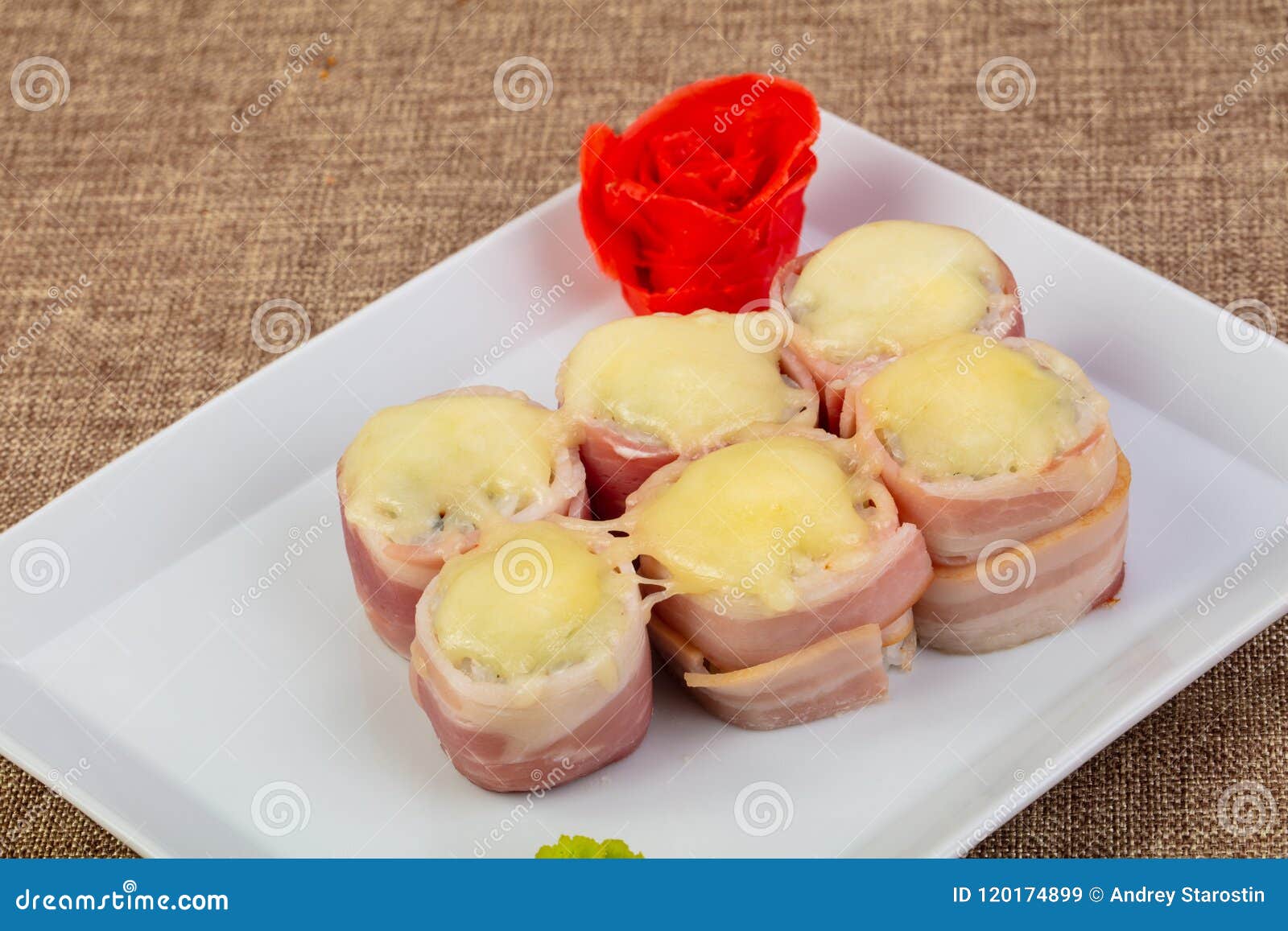 Japanese roll with bacon stock image. Image of philadelphia - 120174899