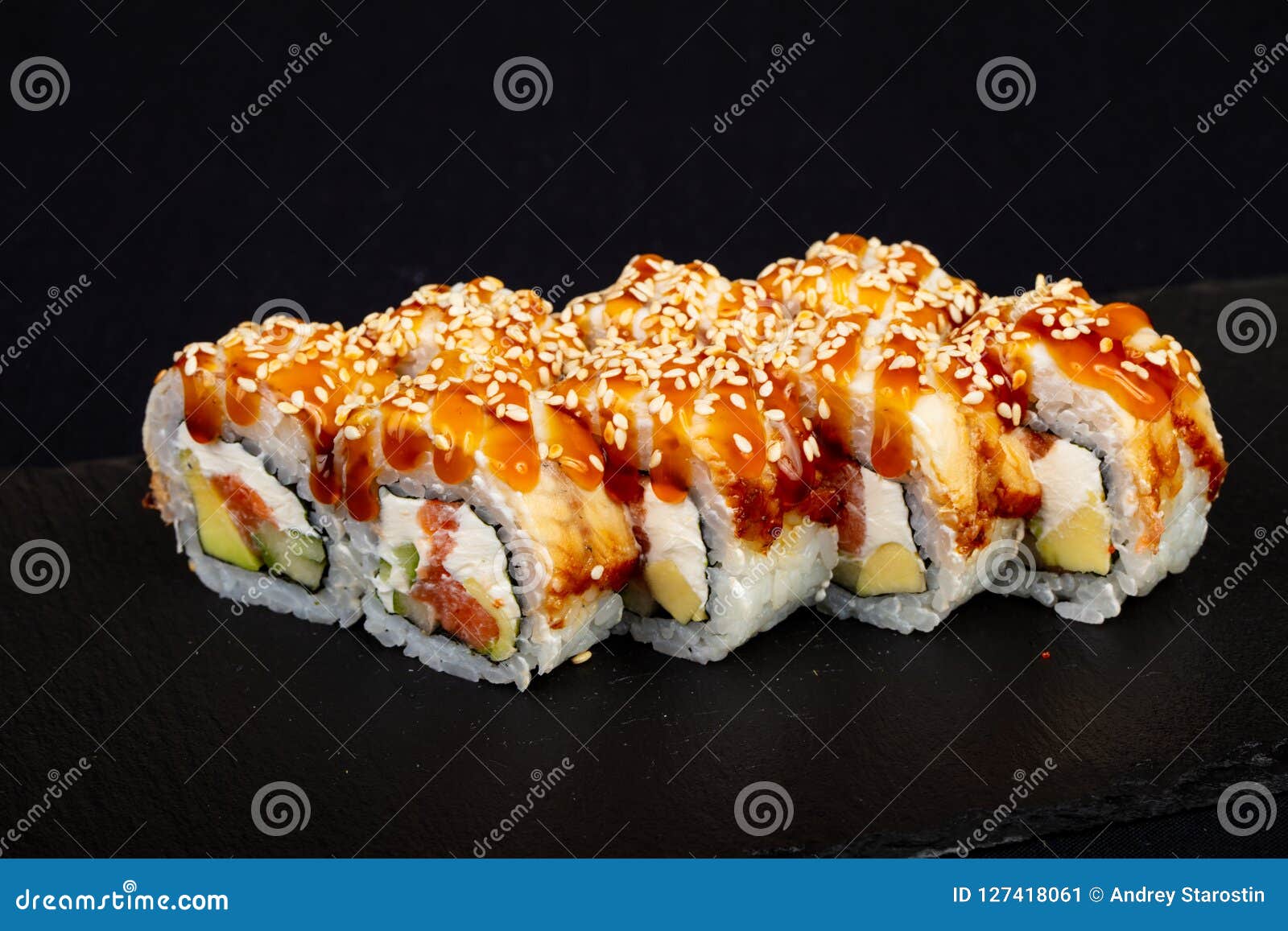 Japanese roll with eel stock image. Image of dish, japan - 127418061