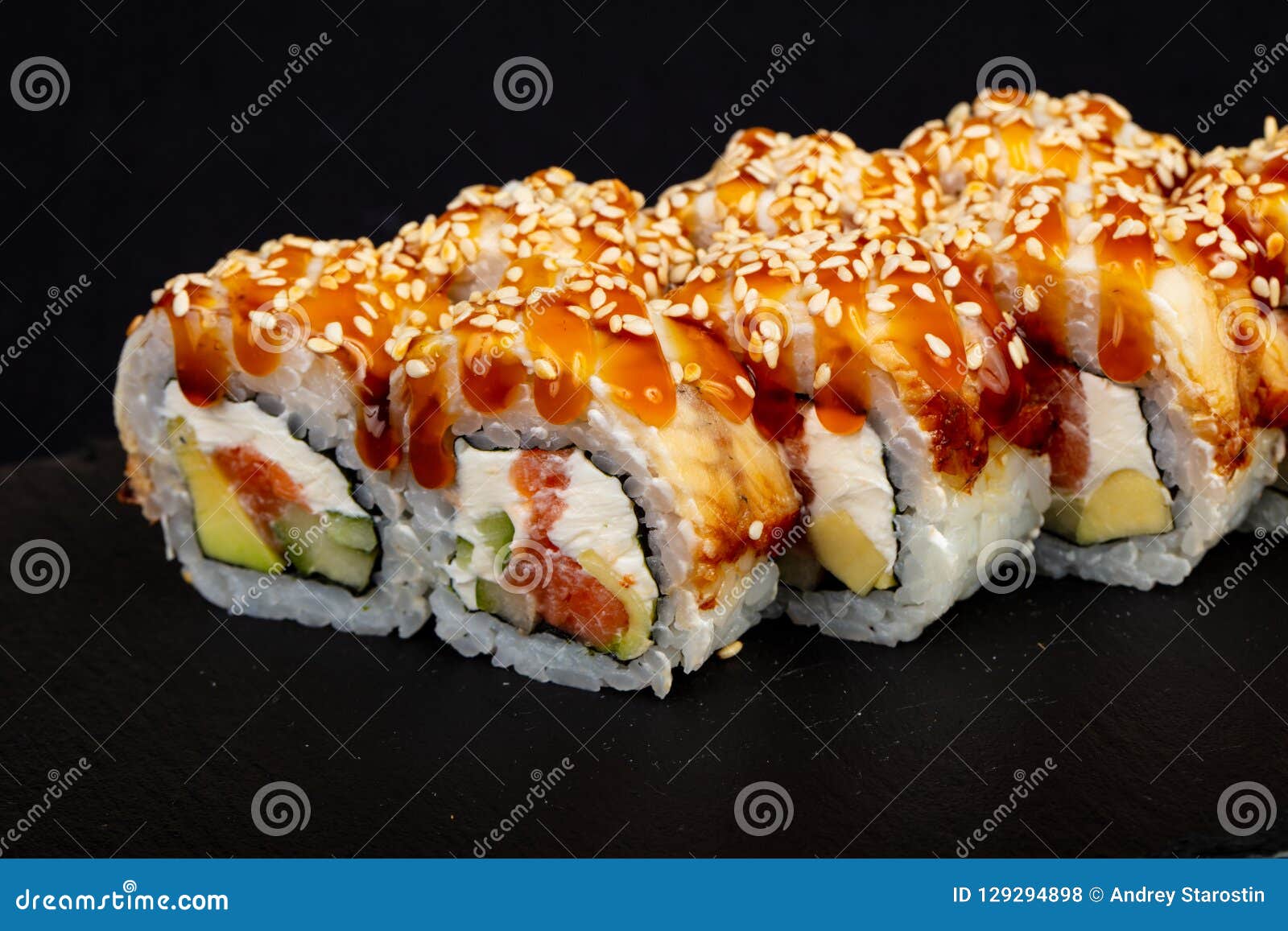 Japanese roll with eel stock photo. Image of dinner - 129294898