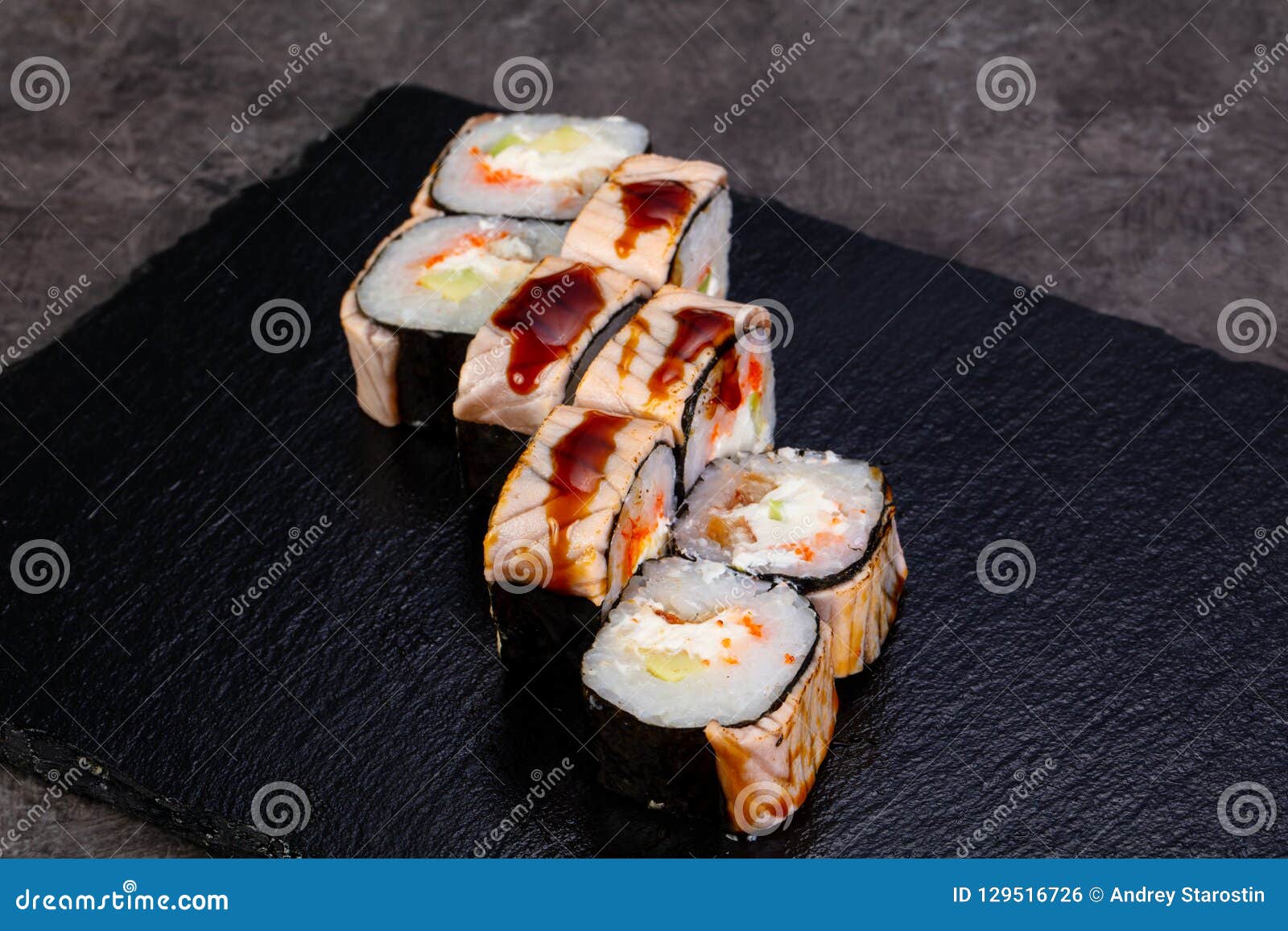 Japanese roll with eel stock photo. Image of fish, cucumber - 129516726