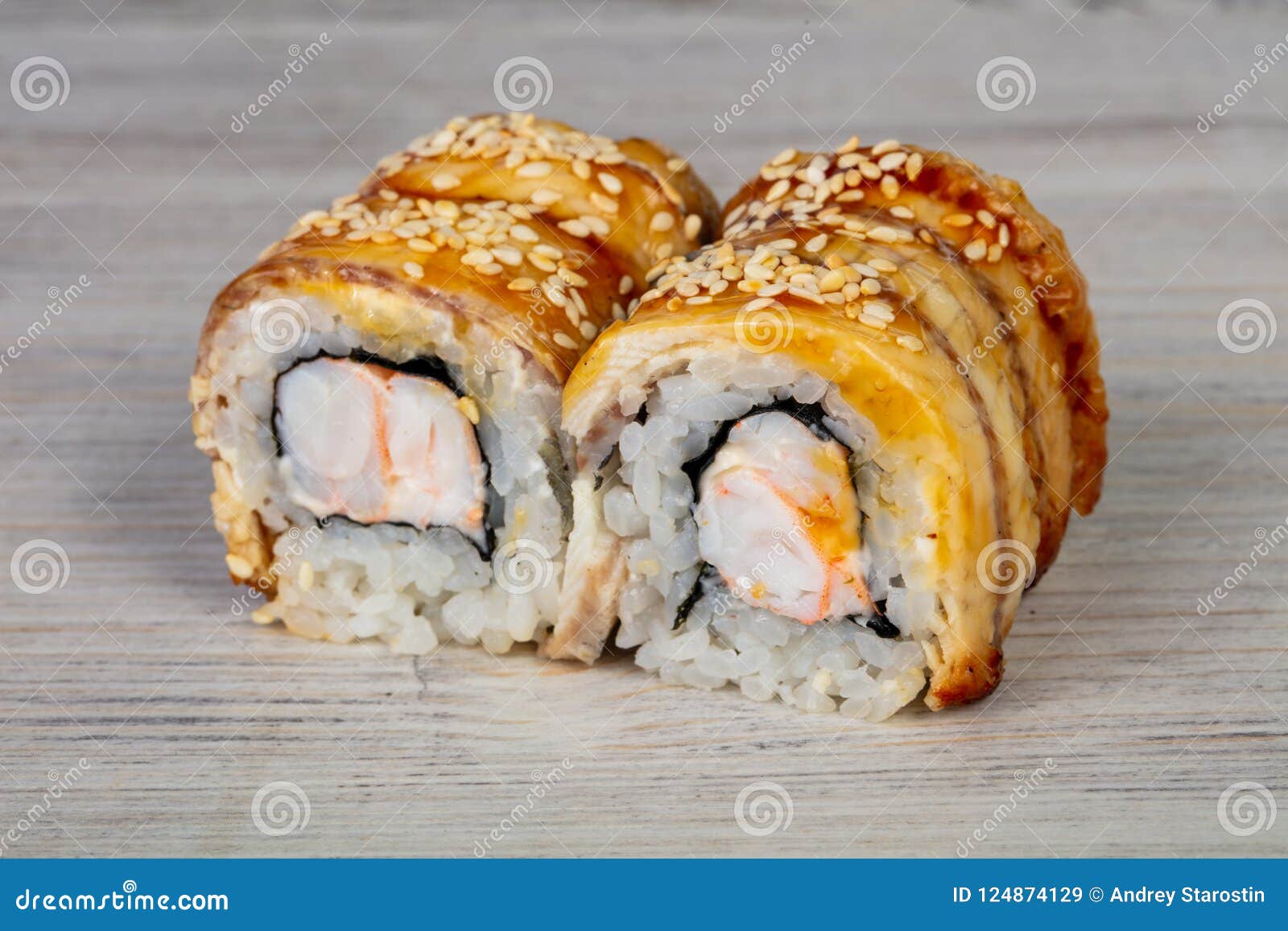 Japanese roll with eel stock image. Image of isolated - 124874129