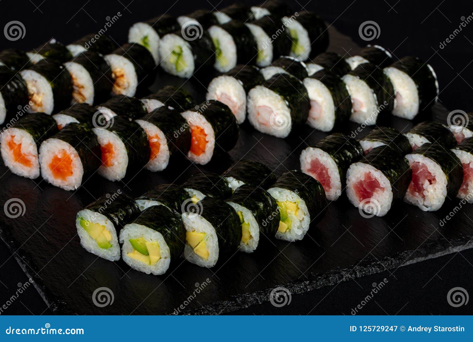 Japanese roll set stock image. Image of delicious, background - 125729247