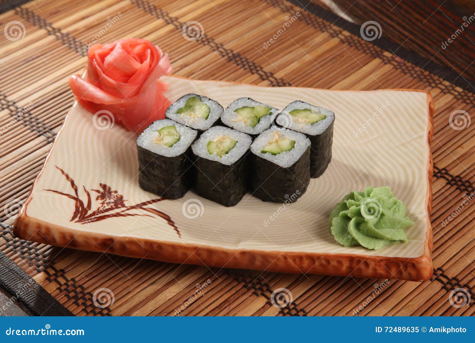 Japanese Roll with Wasabi Sauce on Plate Stock Image - Image of roll ...