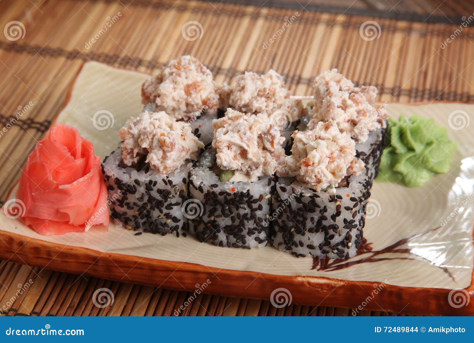 Japanese Roll with Wasabi Sauce on Plate Stock Photo - Image of bowl ...