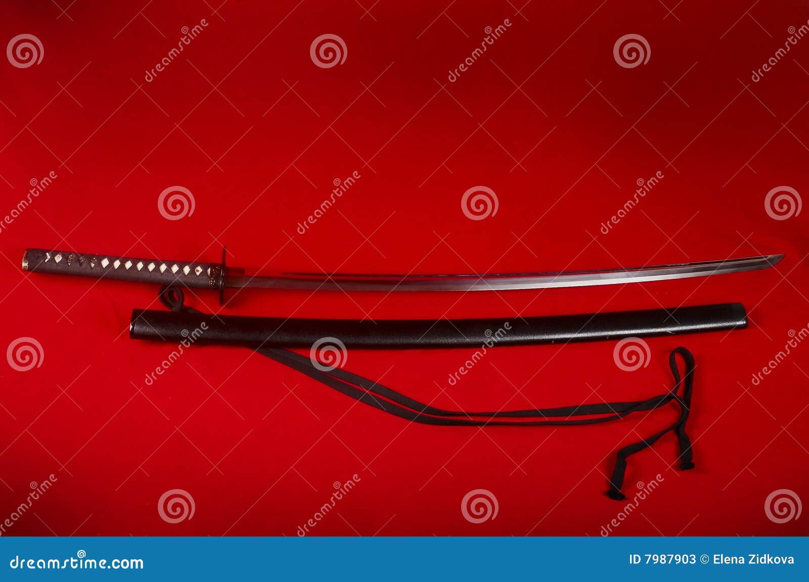 Japanese Sabre On Red Background Picture. Image: 7987903