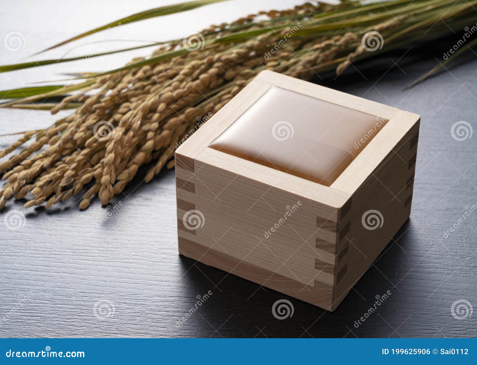A Japanese Sake Box with a Black Background Stock Photo - Image of ...