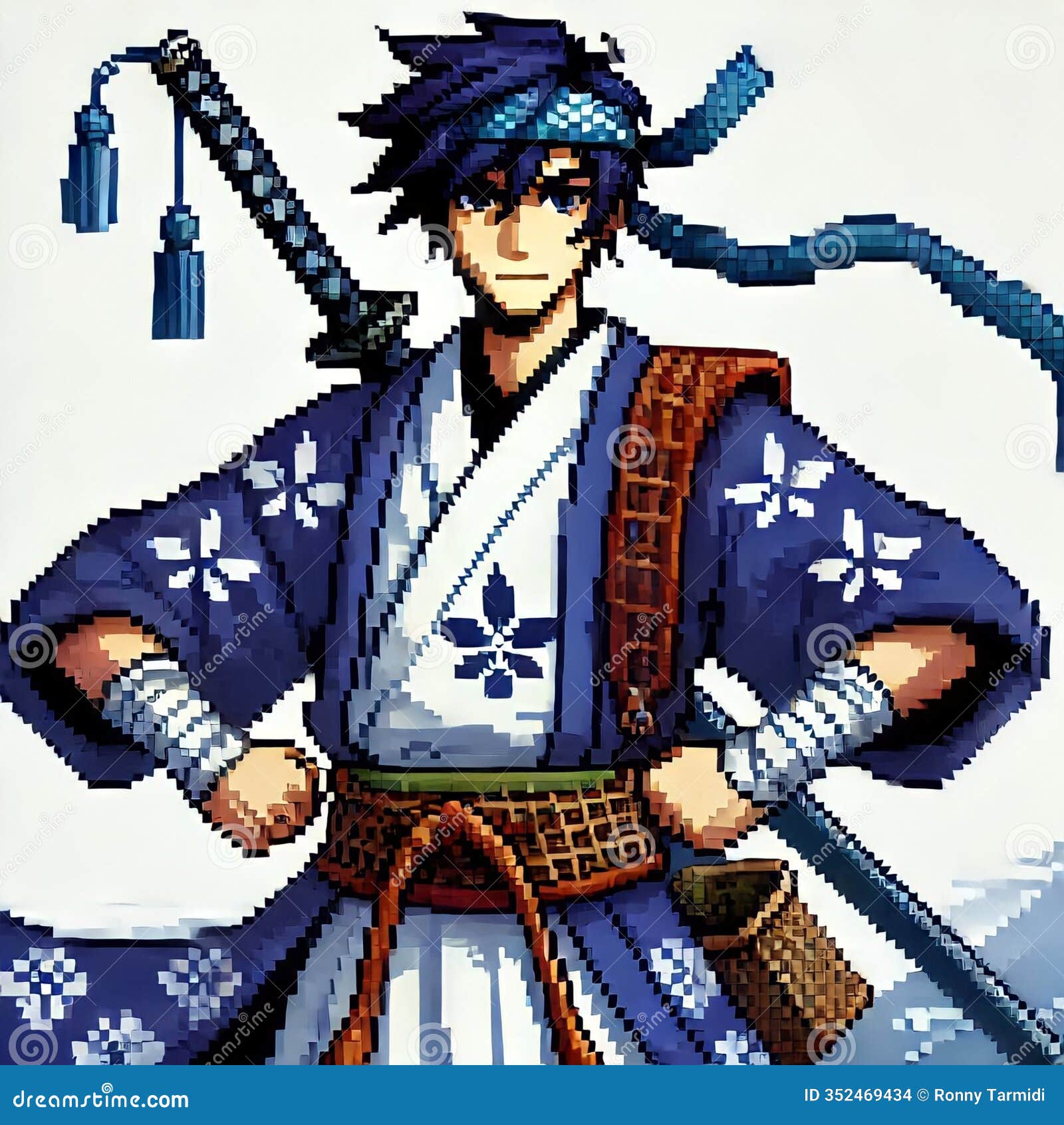 Japanese Samurai Design, Pixel Art Stock Illustration - Illustration of ...