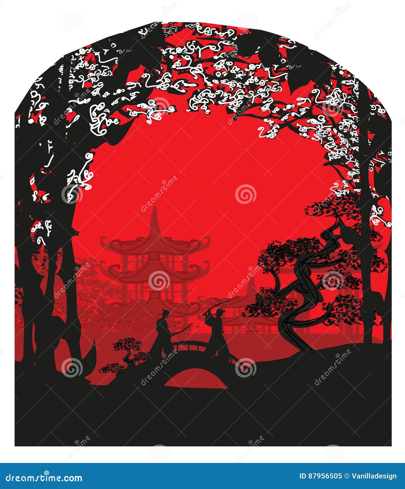 Japanese Samurai Fighters Card Stock Vector - Illustration of flowers ...