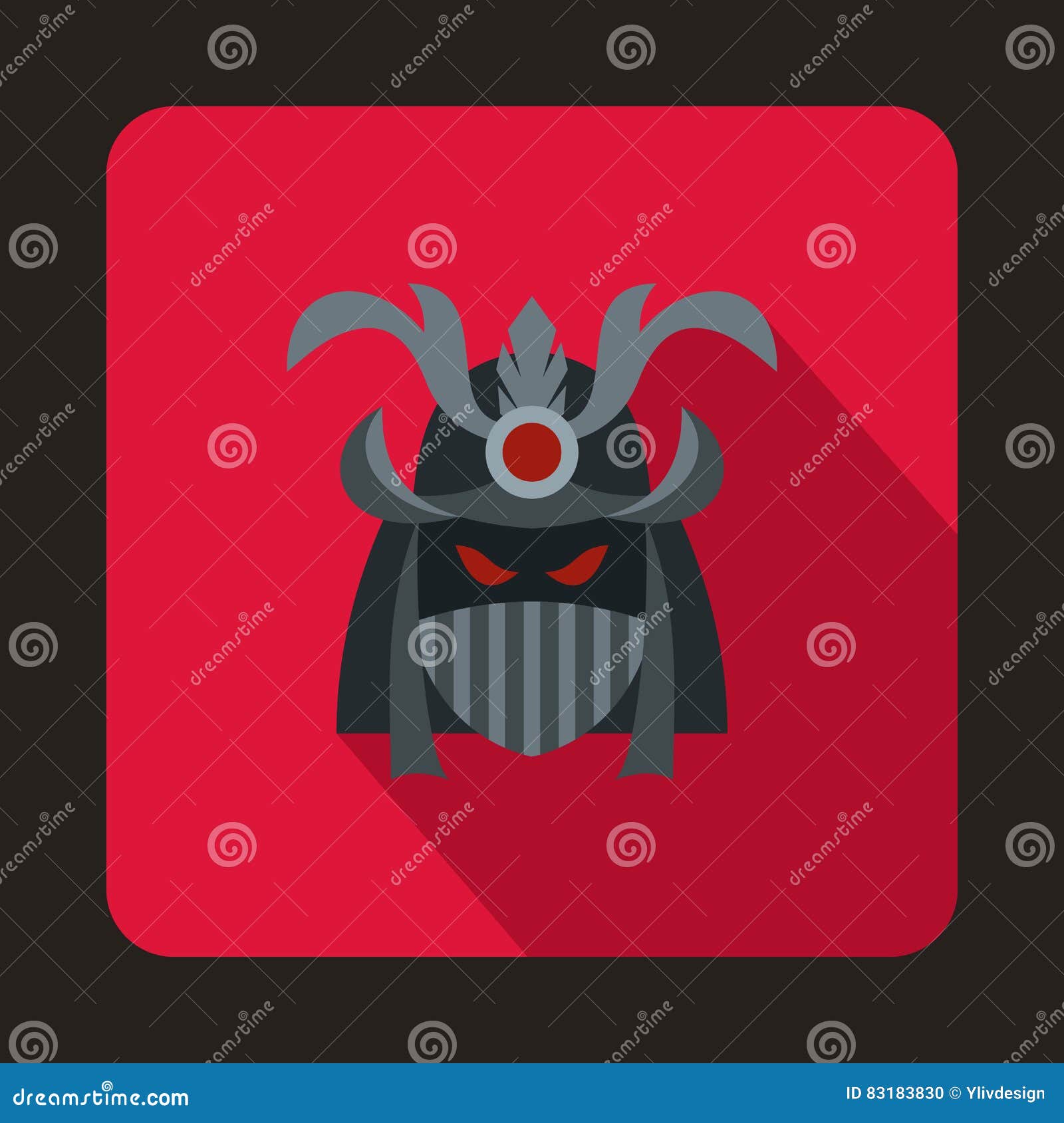Japanese Samurai Mask Icon, Flat Style Stock Vector - Illustration of ...