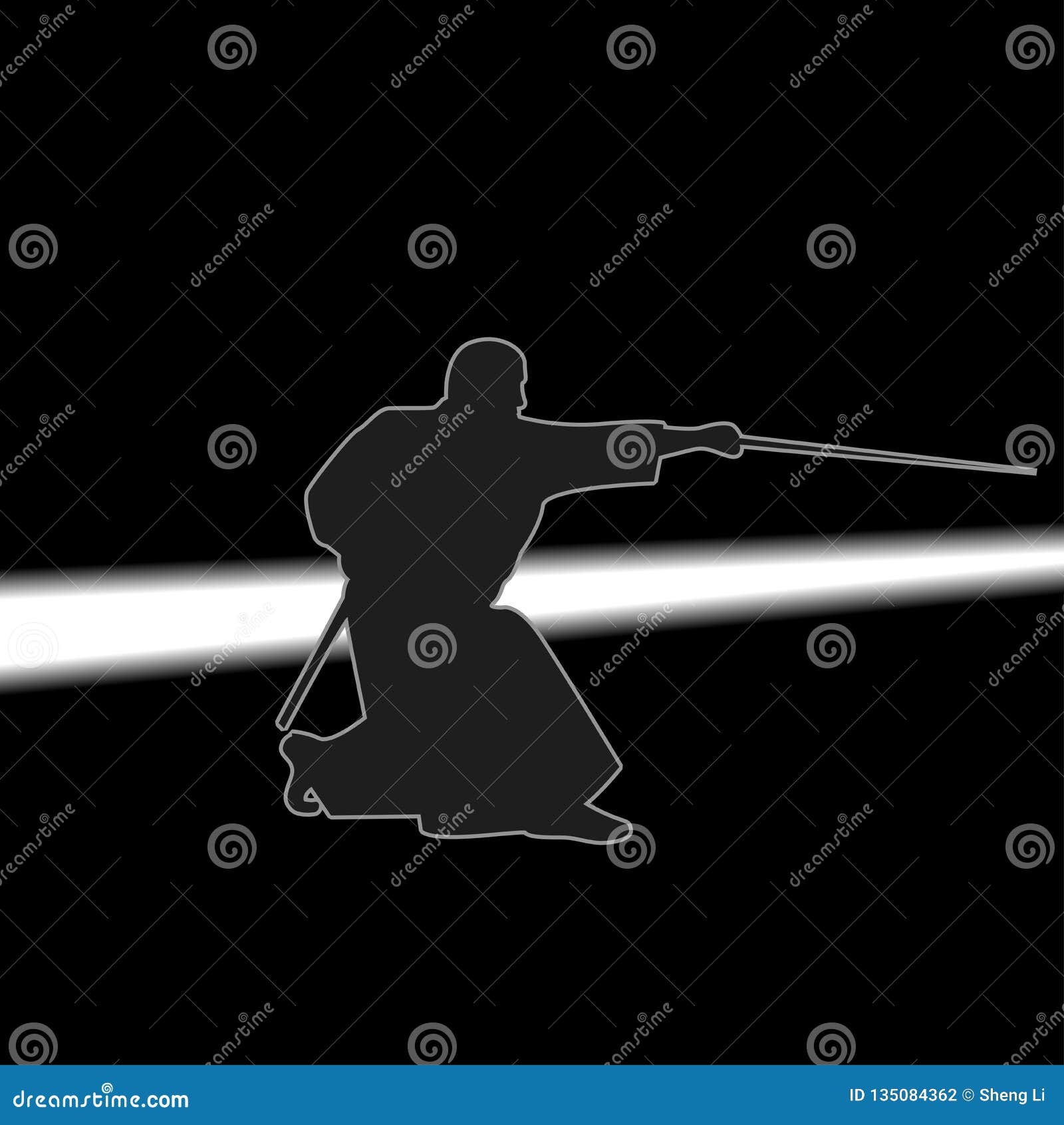 A Japanese Samurai Swinging the Katana Stock Vector - Illustration of ...