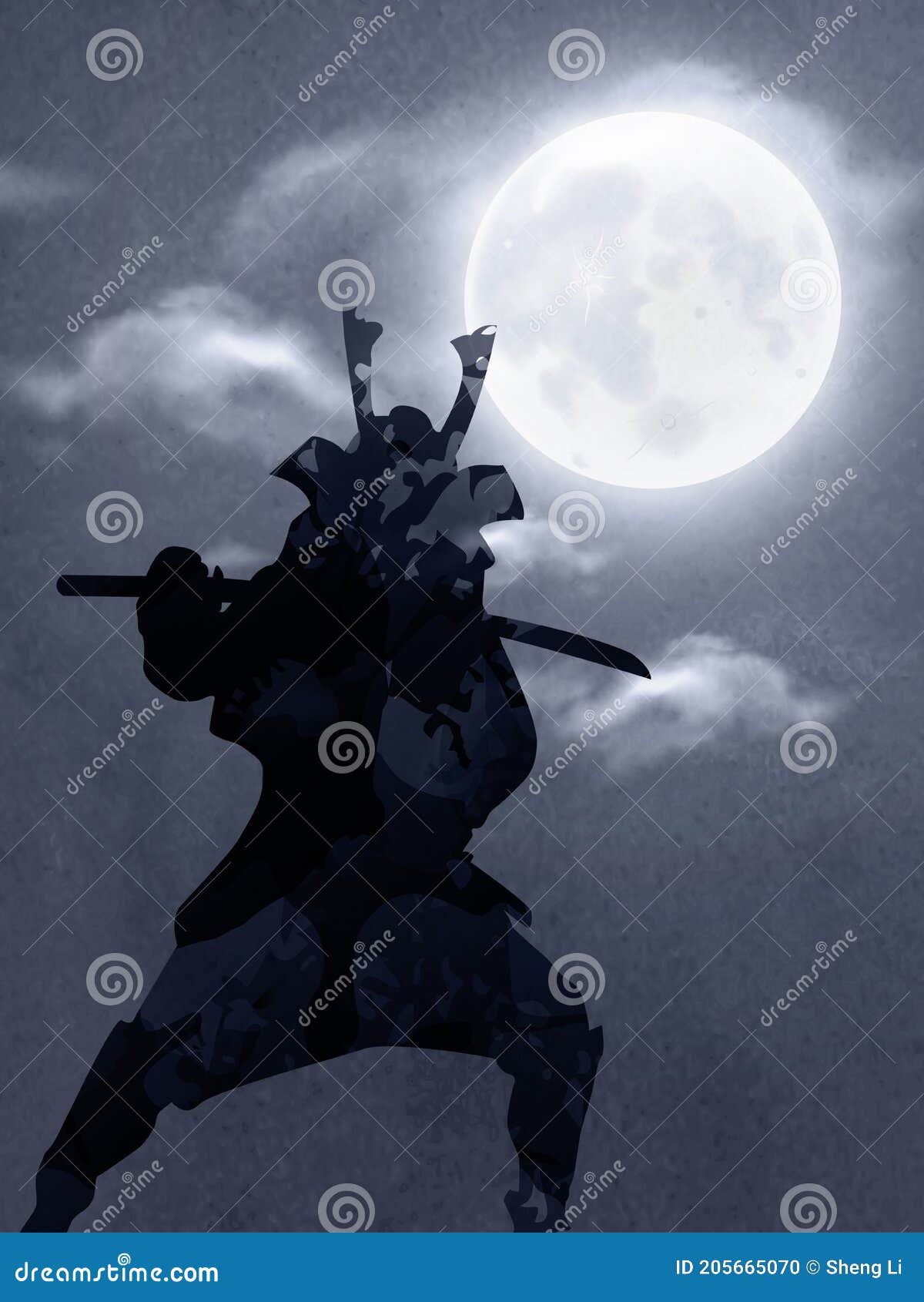 A Japanese Samurai Under the Moonlight Stock Vector - Illustration of ...