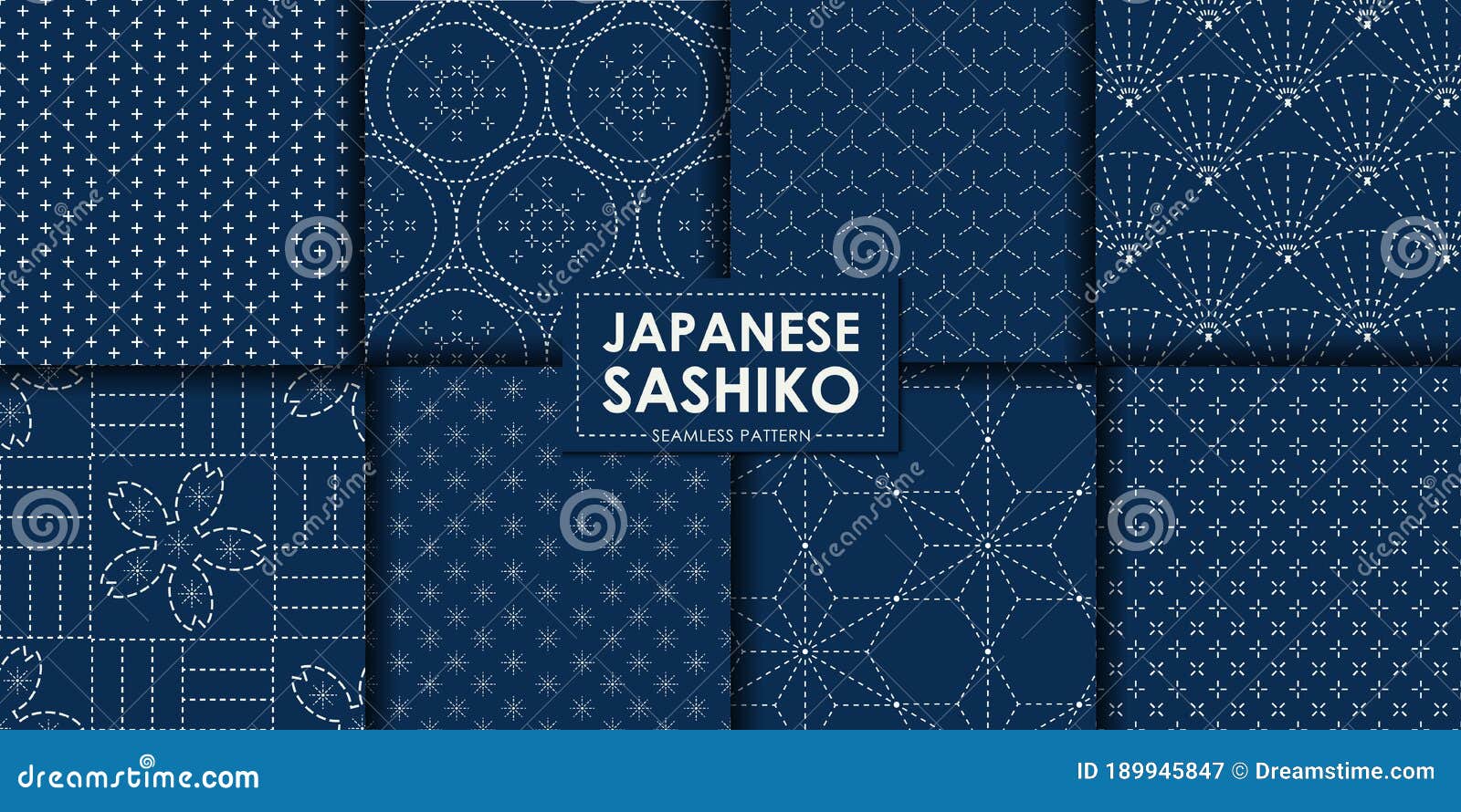 Japanese Sashiko Seamless Pattern Vector Collection Stock Vector ...