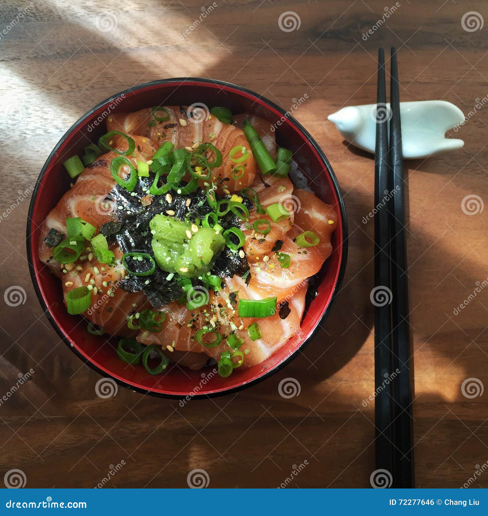 Japanese Sashimi Salmon Rice Stock Photo - Image of chopstick, sashimi ...